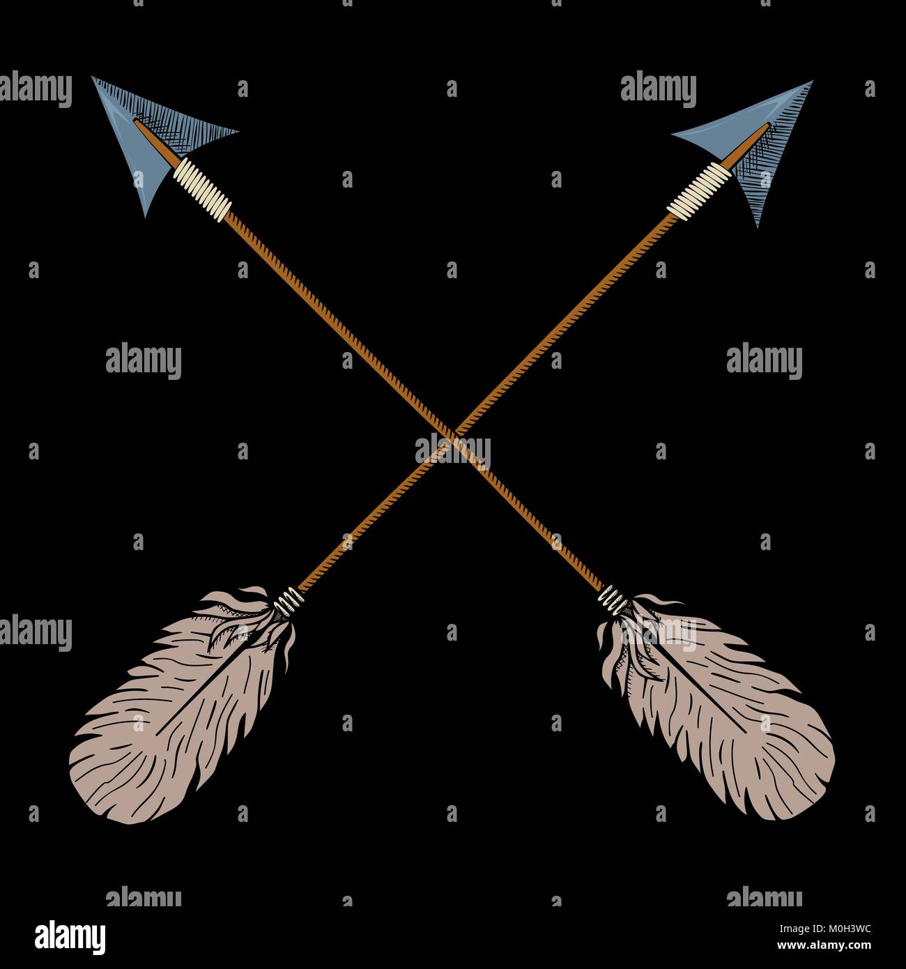 Crossed arrows. Hand drawn tribal label vector illustration isolated on ...