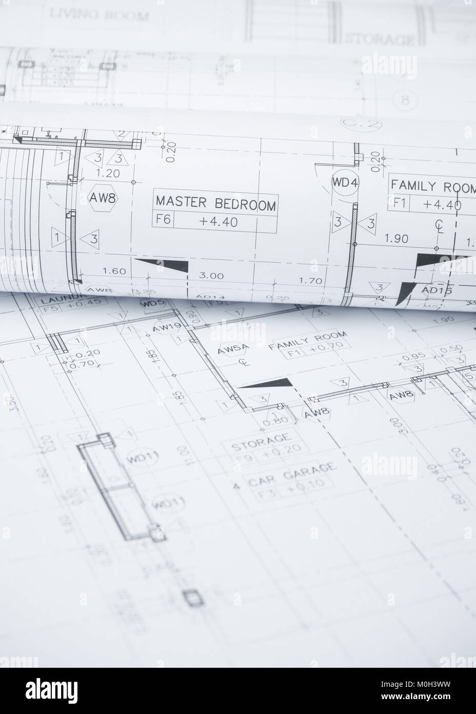 architectural drawing paper rolls of a dwelling for construction Stock ...