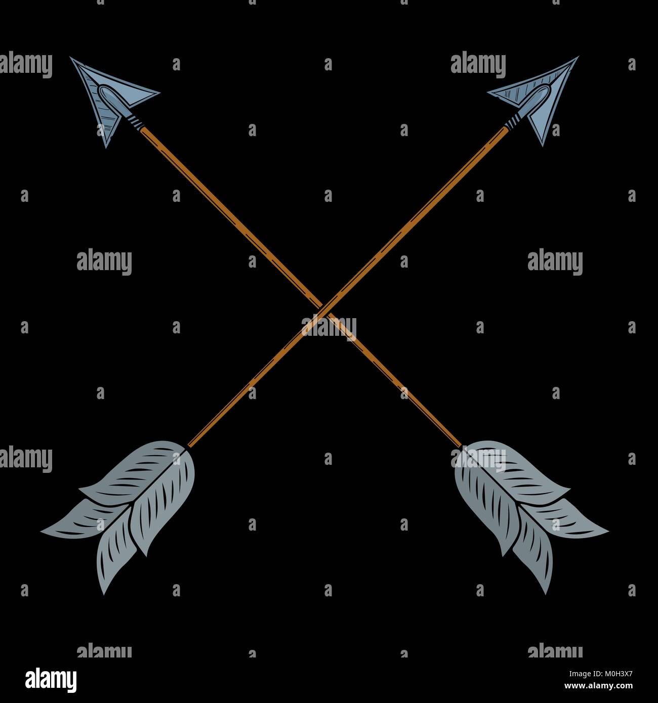 Crossed arrows. Hand drawn tribal label vector illustration isolated on ...