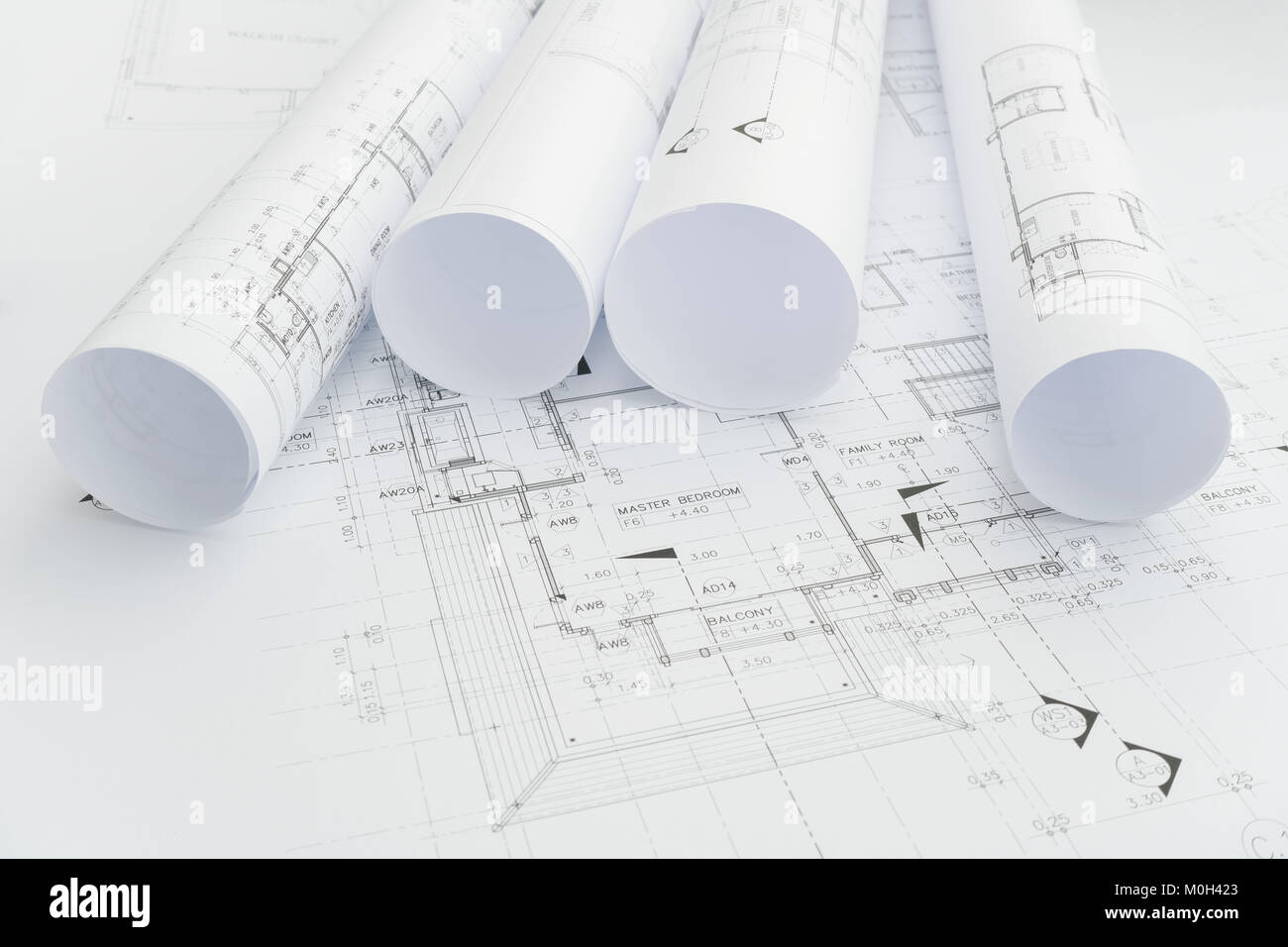 architectural drawing paper rolls of a dwelling for construction Stock ...