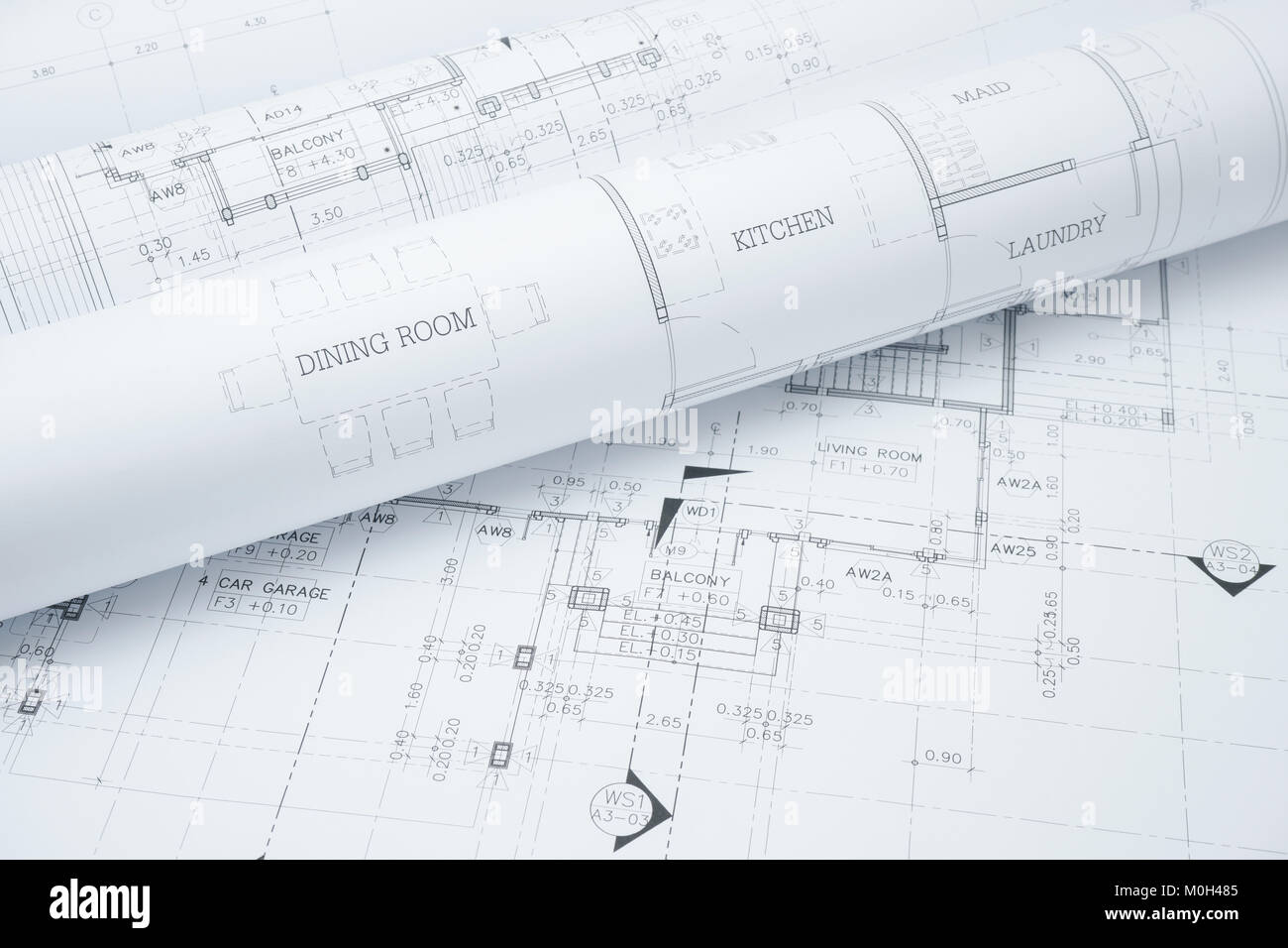 architectural drawing paper rolls of a dwelling for construction Stock ...
