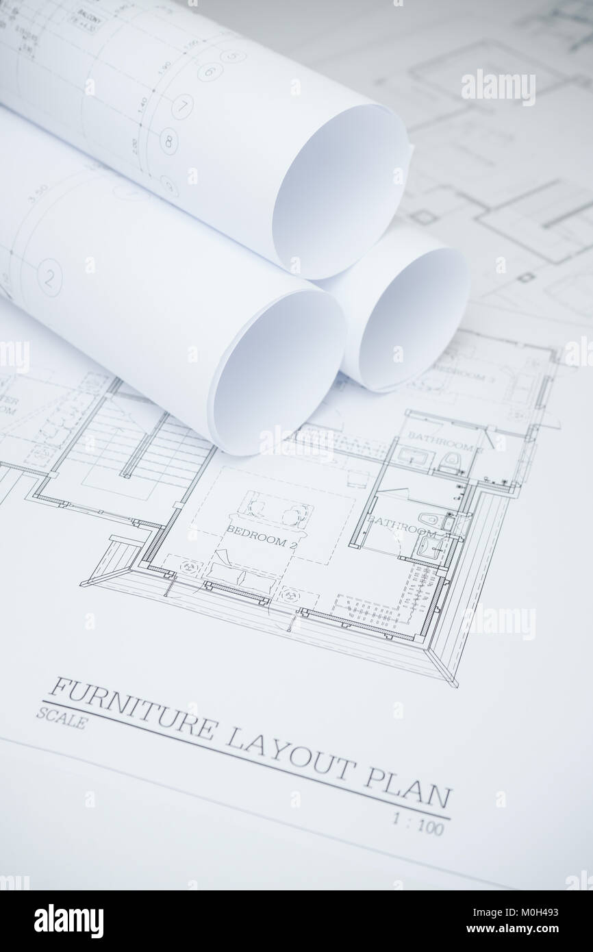architectural drawing paper rolls of a dwelling for construction Stock ...