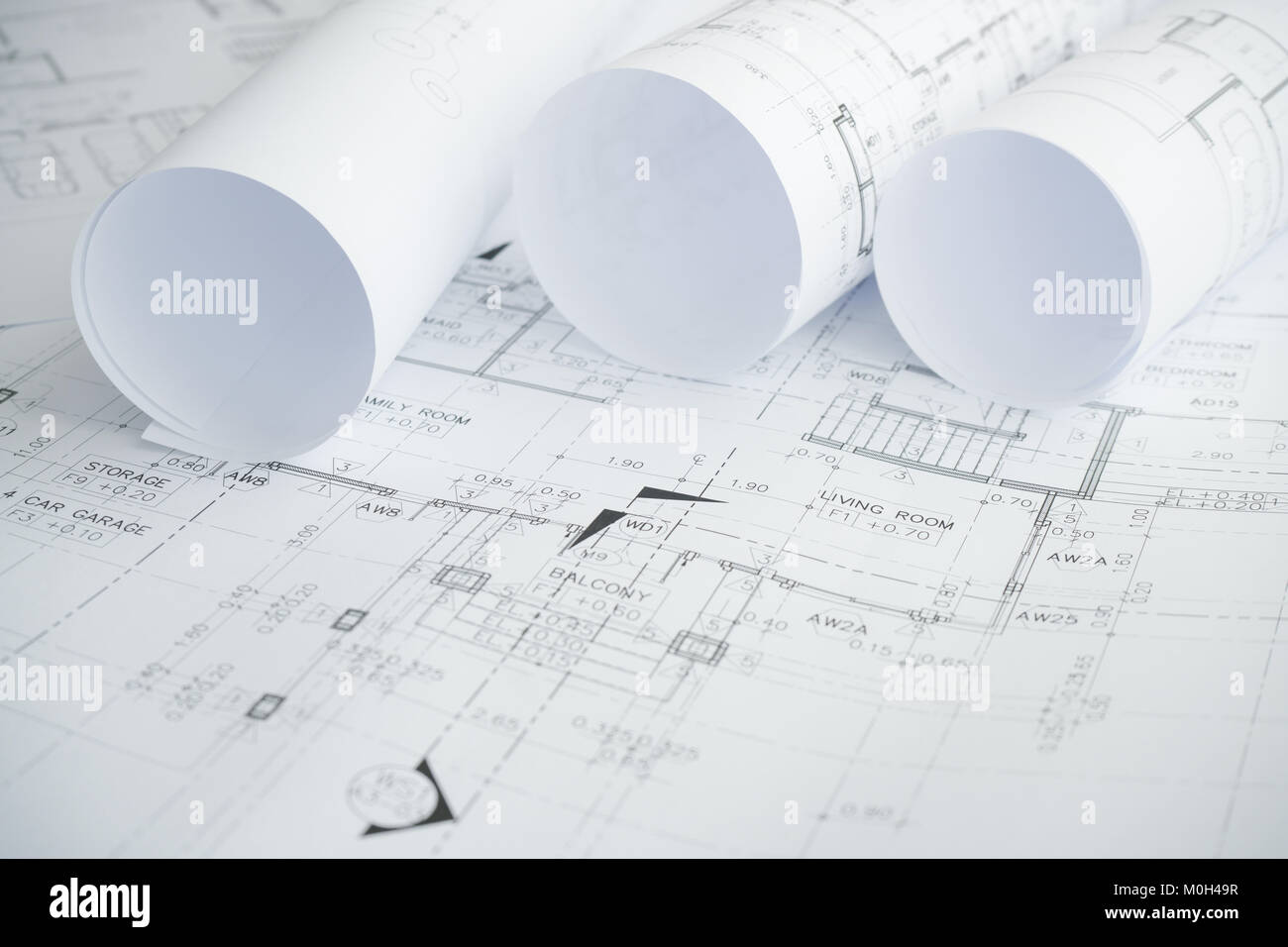 architectural drawing paper rolls of a dwelling for construction Stock ...