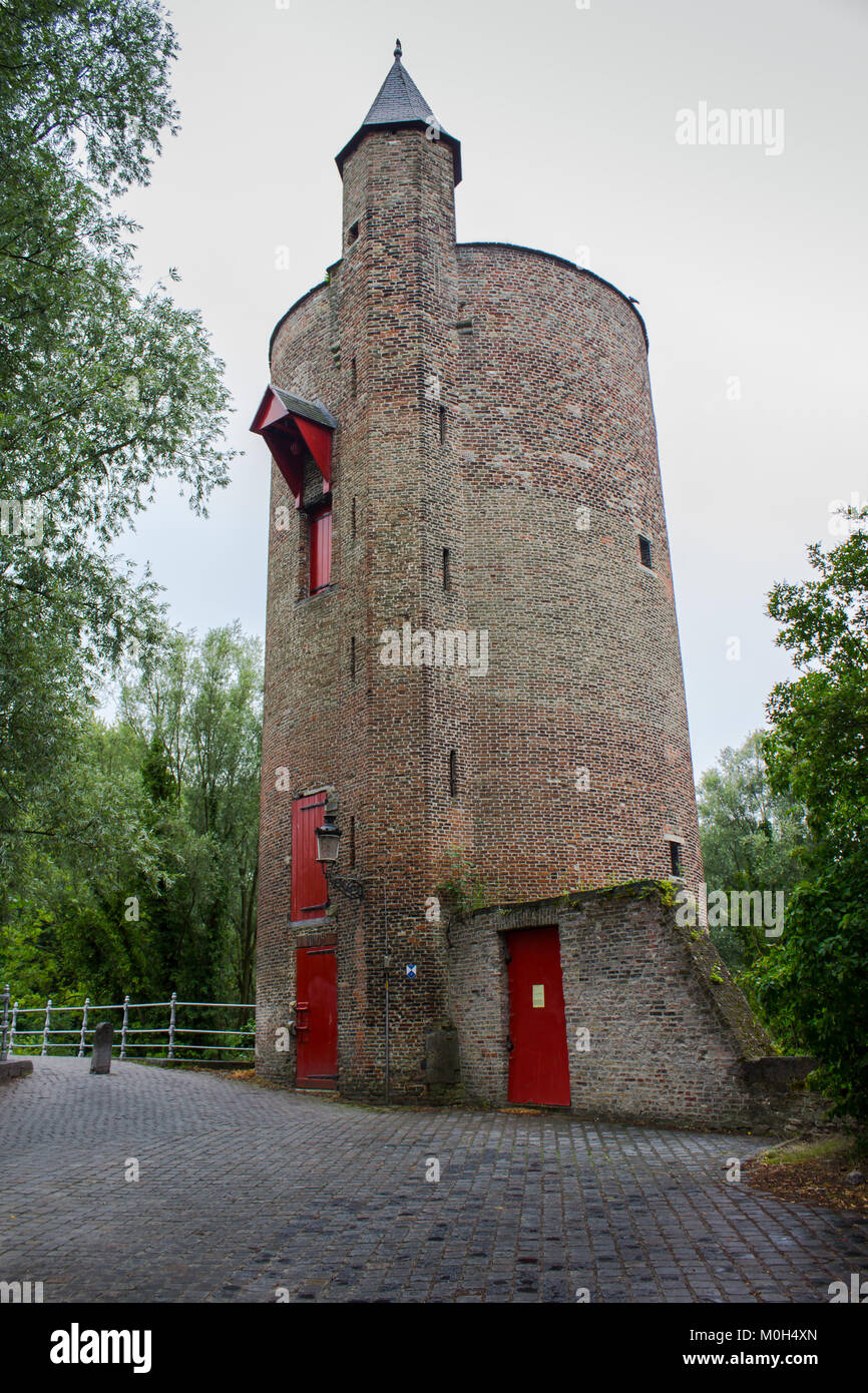 The Powder Tower at Minnewater park, Bruges Beigium Stock Photo - Alamy