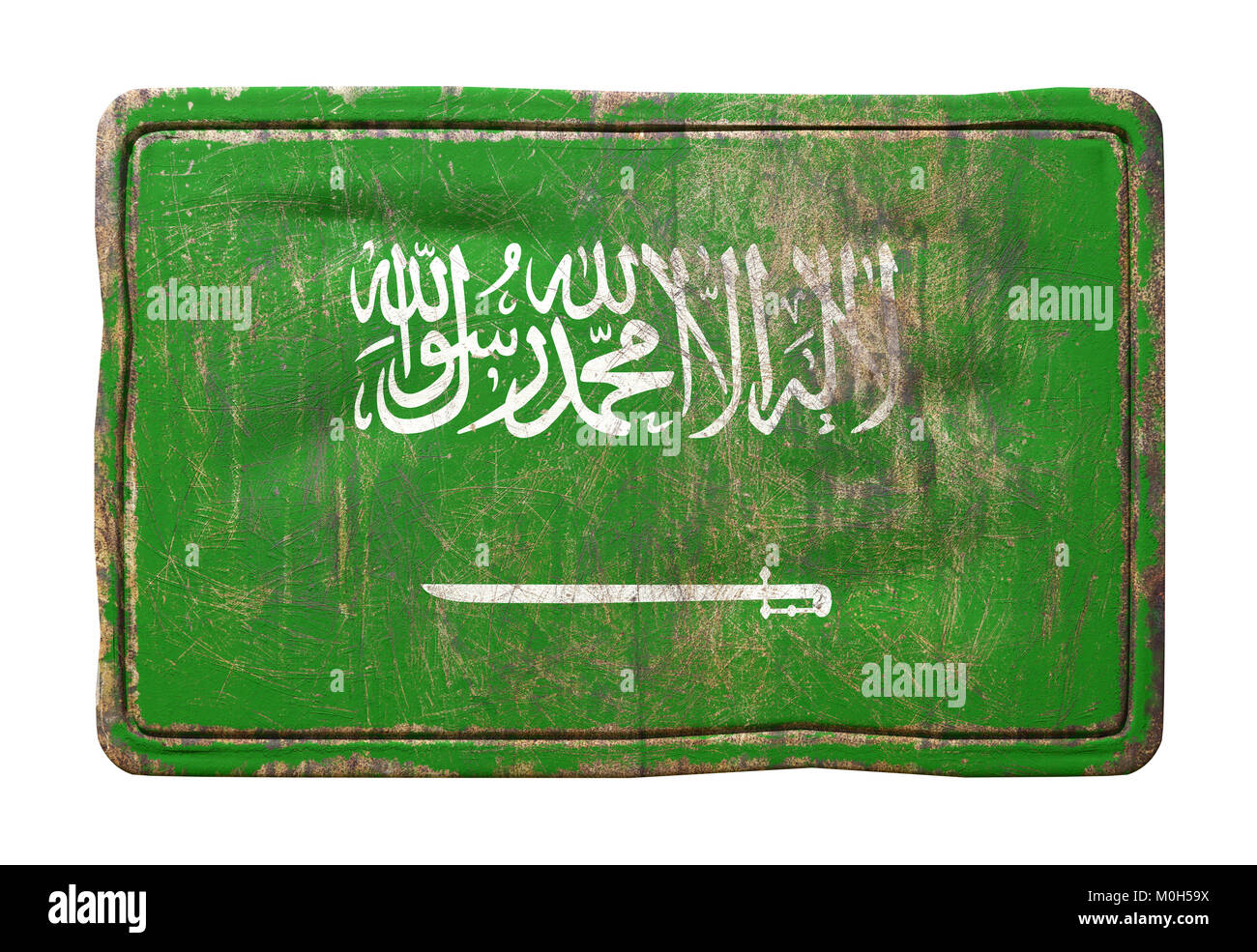 3d rendering of a Saudi Arabia flag over a rusty metallic plate ...