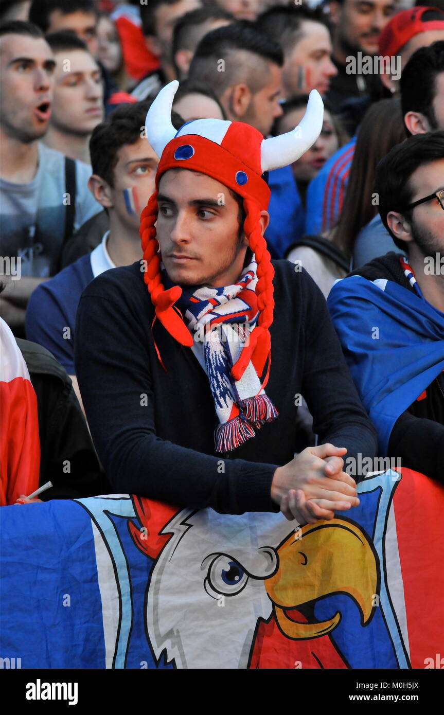 Football supporters attend public broadcasting at Bellecour square ...