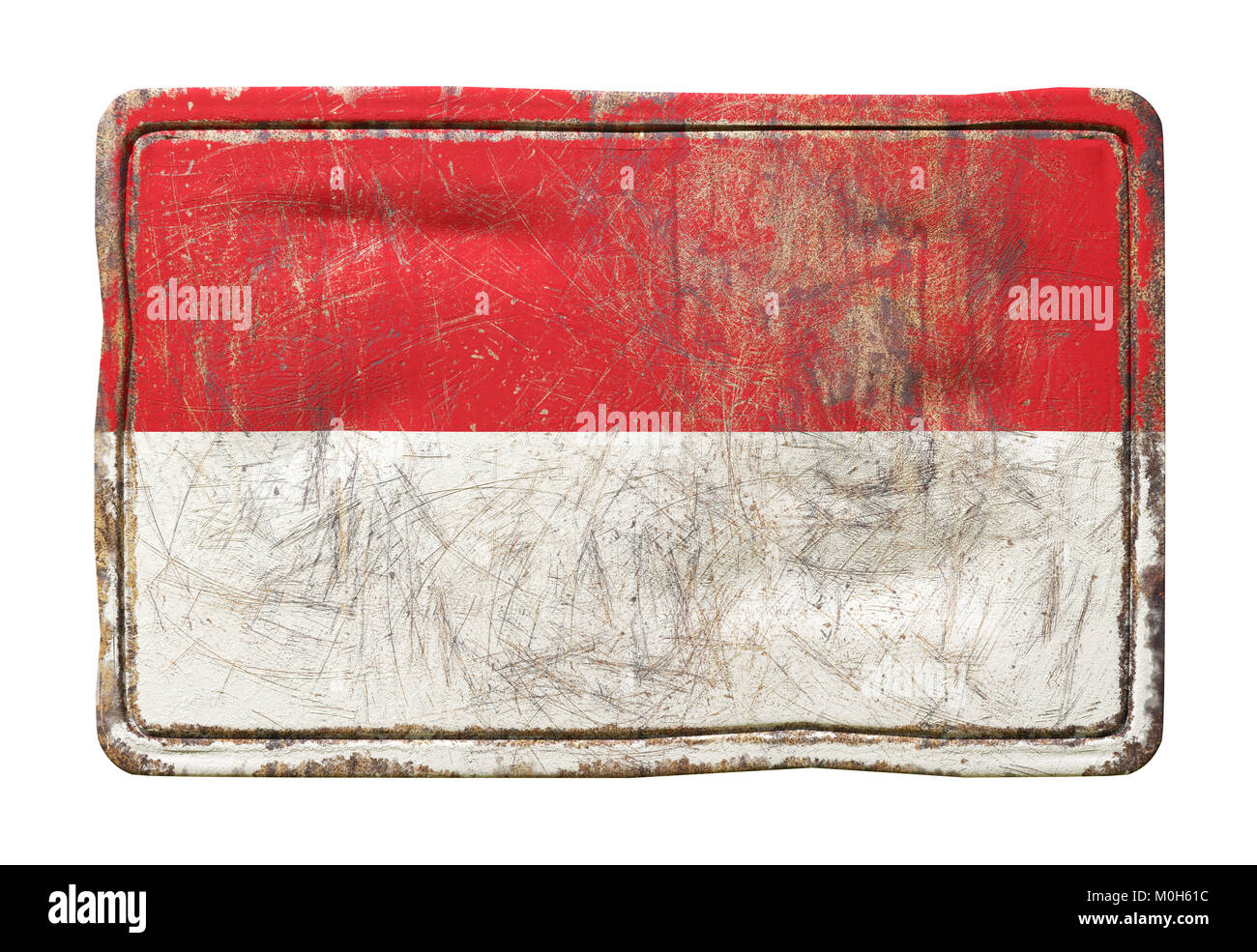 3d rendering of a Indonesia flag over a rusty metallic plate. Isolated ...
