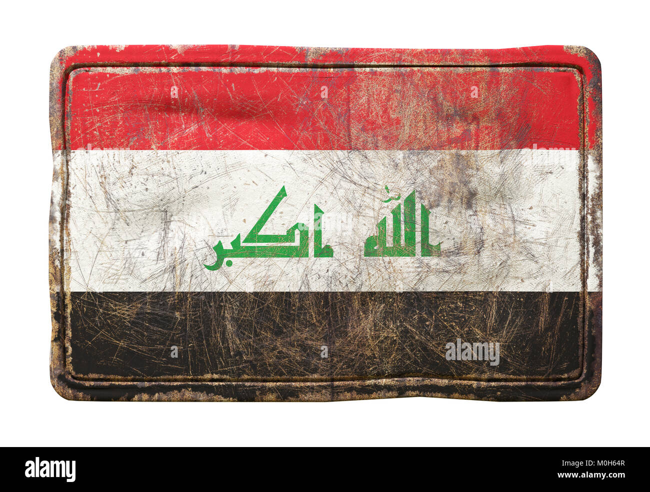 3d rendering of a Iraq flag over a rusty metallic plate. Isolated on ...