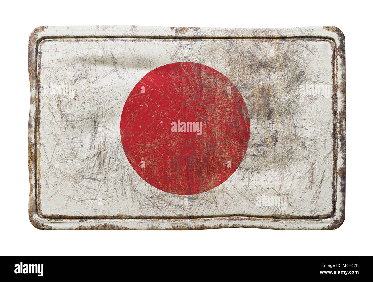 3d rendering of a Japan flag over a rusty metallic plate. Isolated on ...