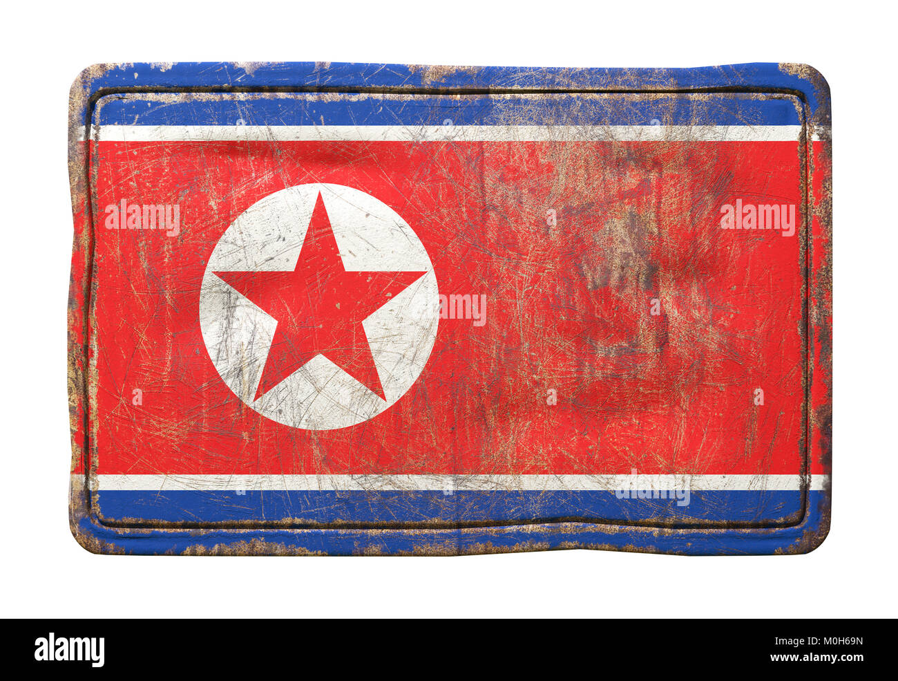 3d rendering of a North Korea flag over a rusty metallic plate ...