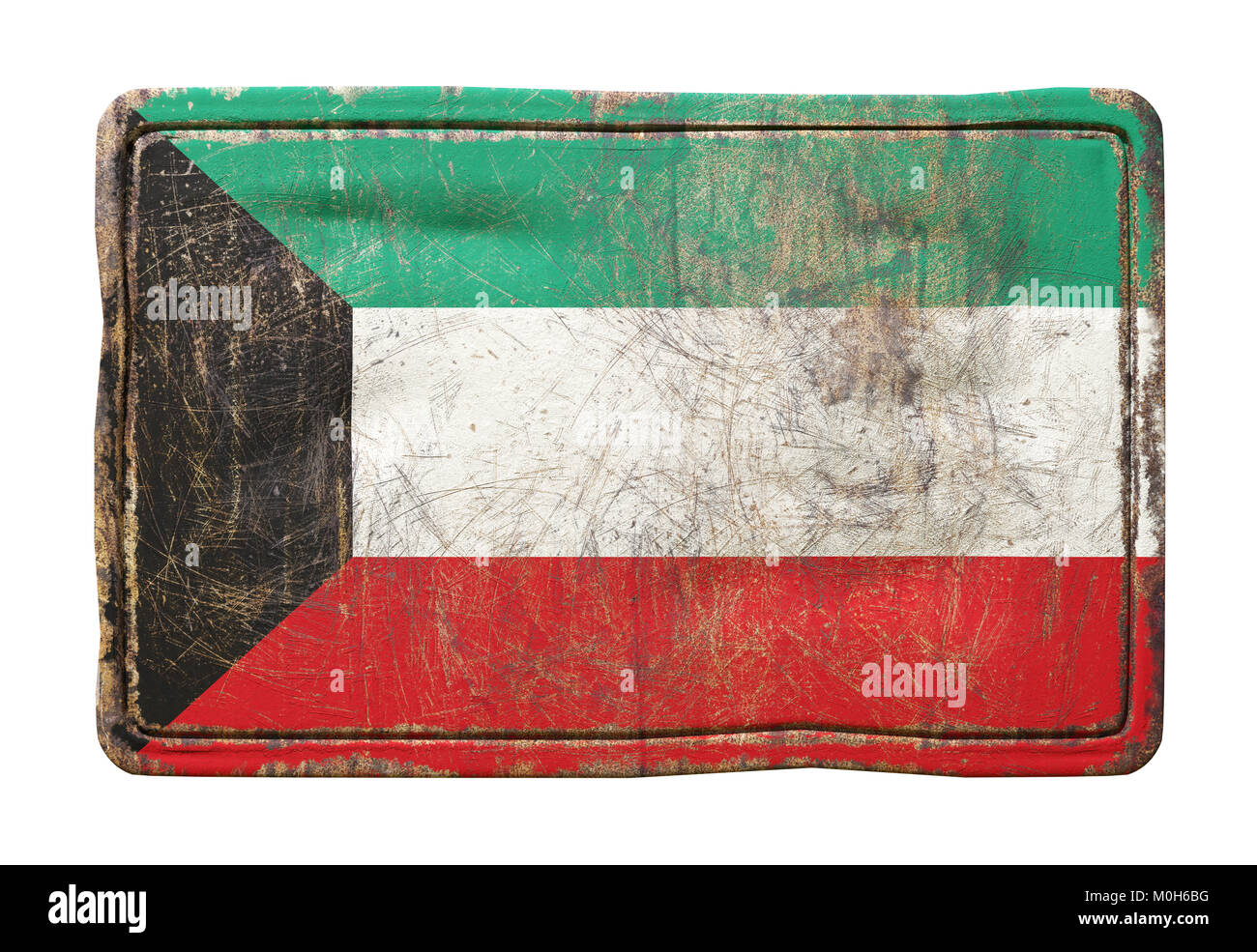 3d rendering of a Kuwait flag over a rusty metallic plate. Isolated on ...