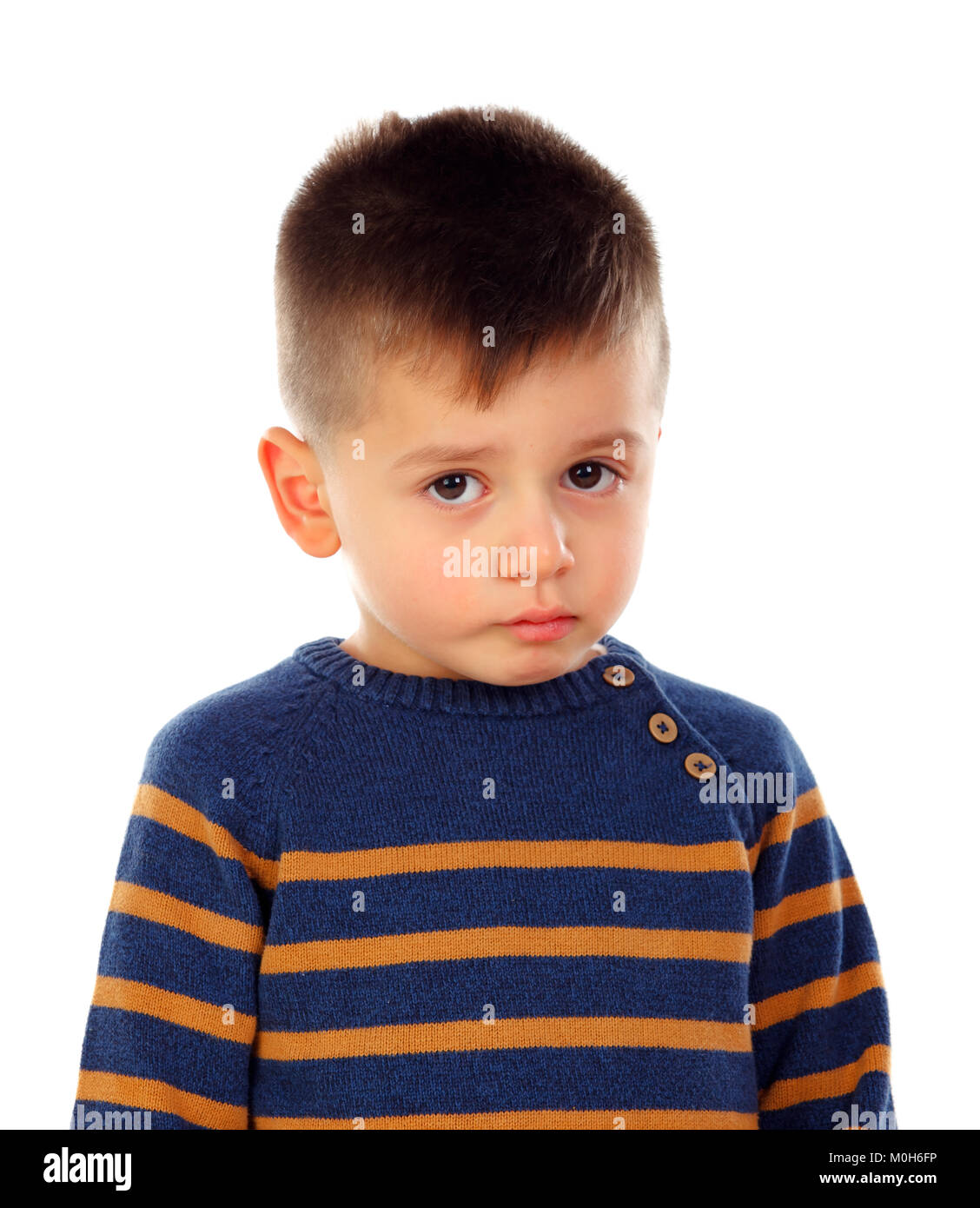 Baby with a serious expression isolated on a white background Stock ...