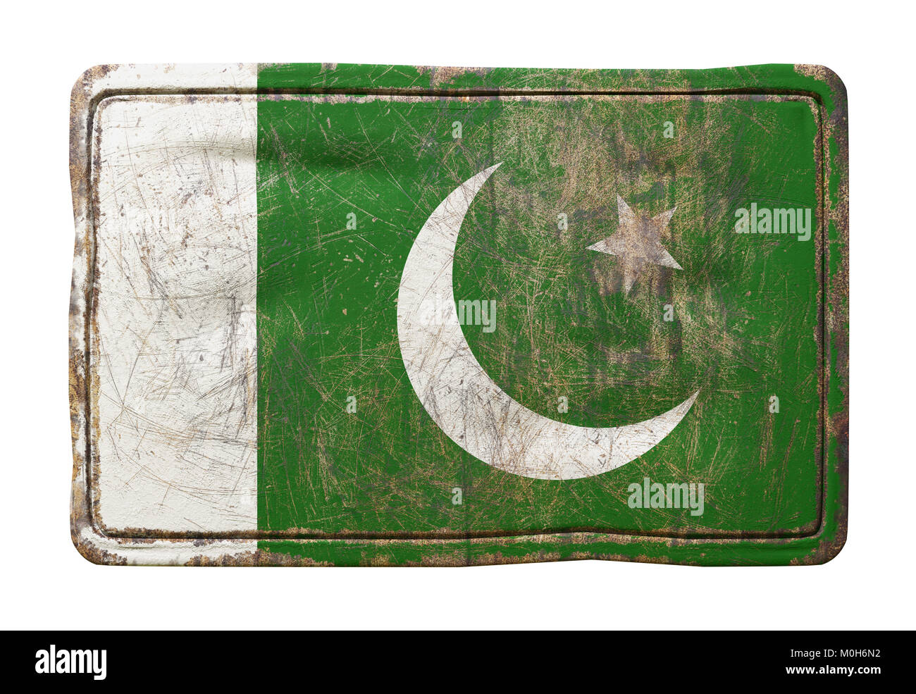 3d rendering of a Pakistan flag over a rusty metallic plate. Isolated ...