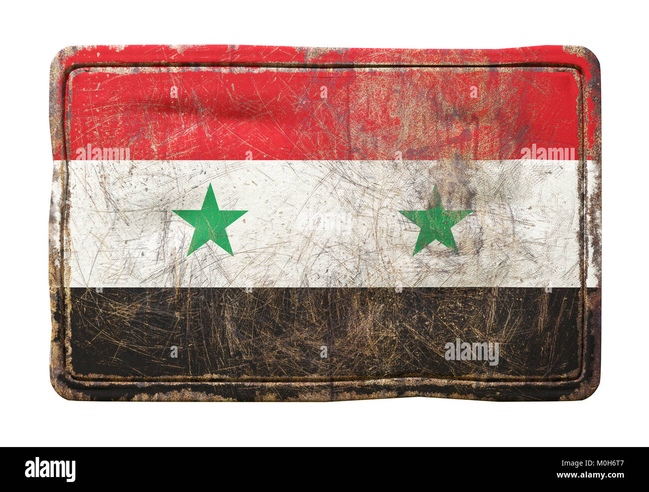 3d rendering of a Syria flag over a rusty metallic plate. Isolated on ...