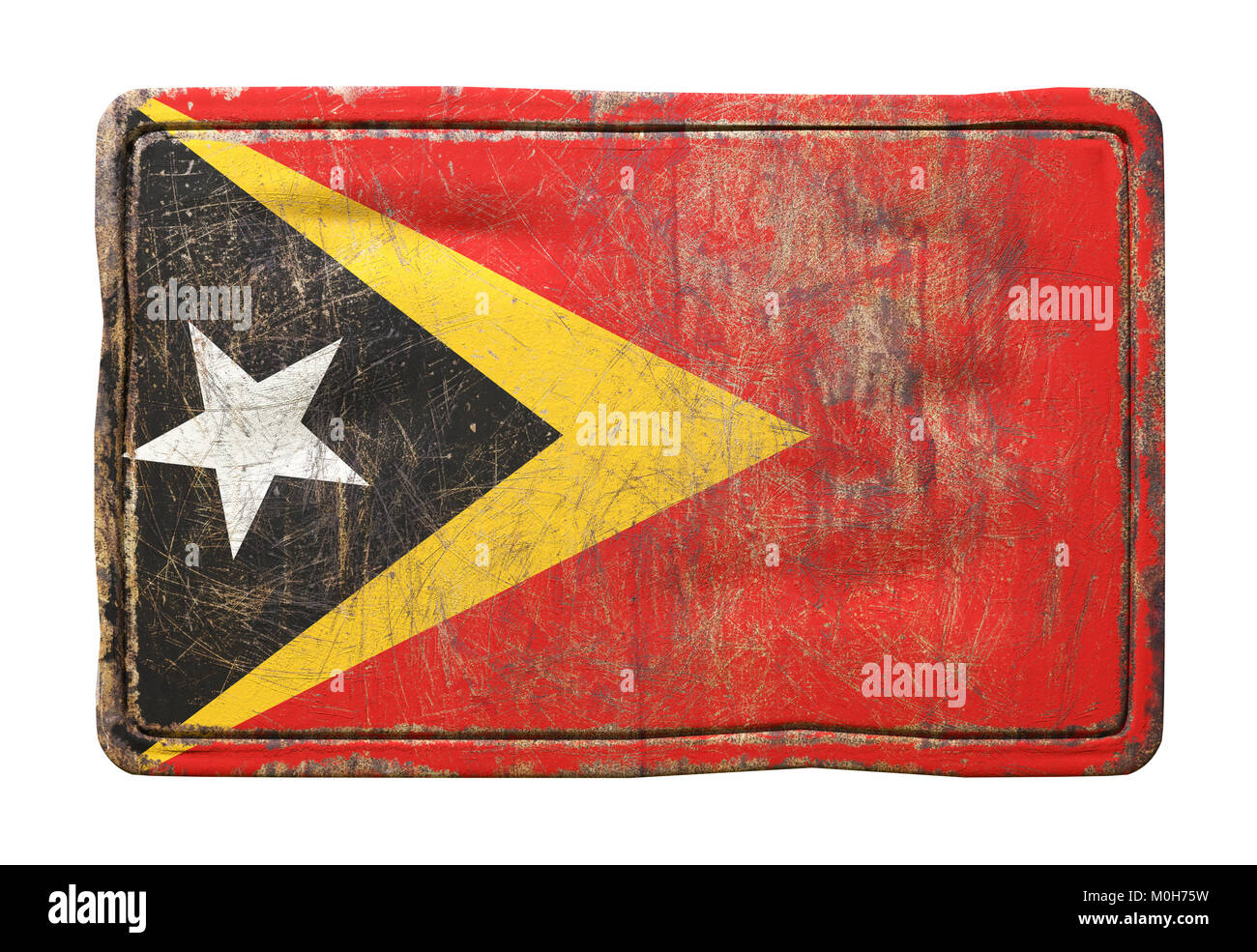 3d rendering of a Timor-Leste flag over a rusty metallic plate ...