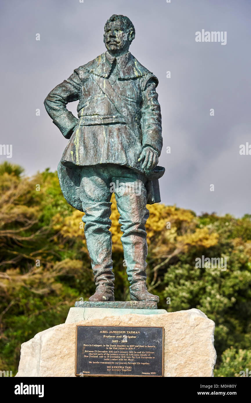 Abel Tasman statue, Tahunanui Beach, Nelson, South Island, New Zealand ...