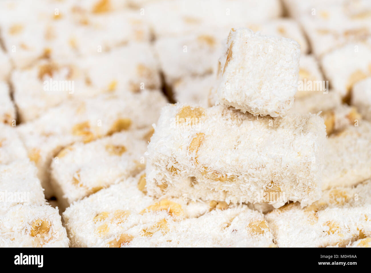 Rectangle shaped delicious Turkish delight close up background Stock ...