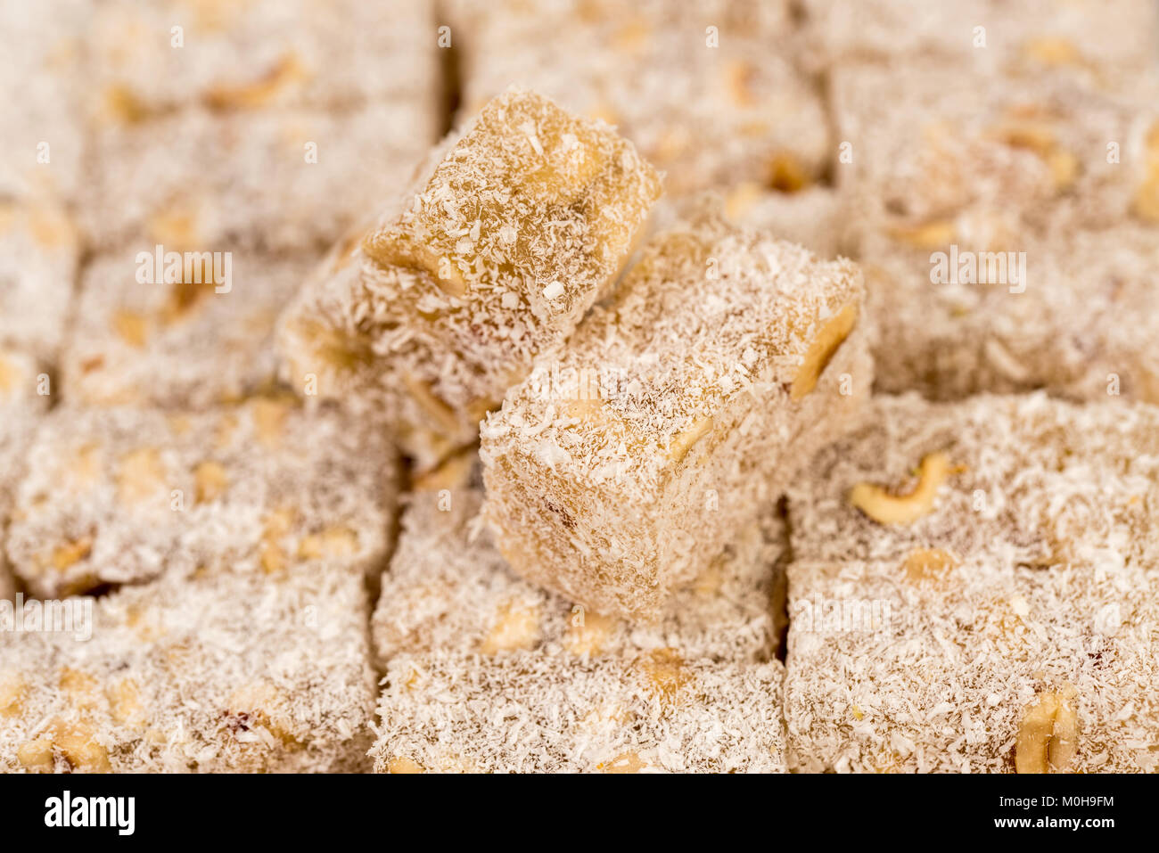 Rectangle shaped delicious Turkish delight close up background Stock ...