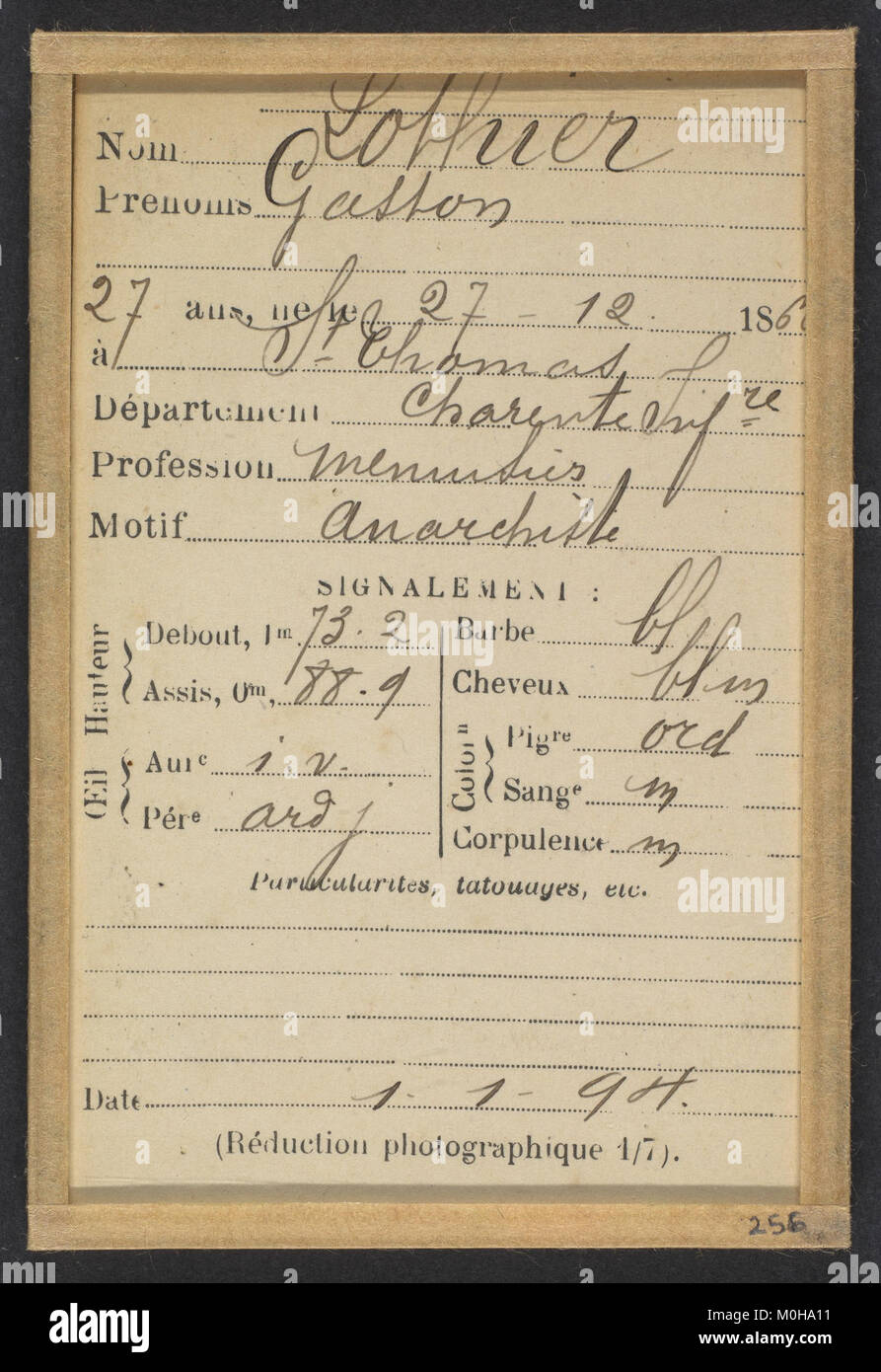 Lothier. Gaston. 27 ans, né le 27-12-66 à St Thomas (Charente ...