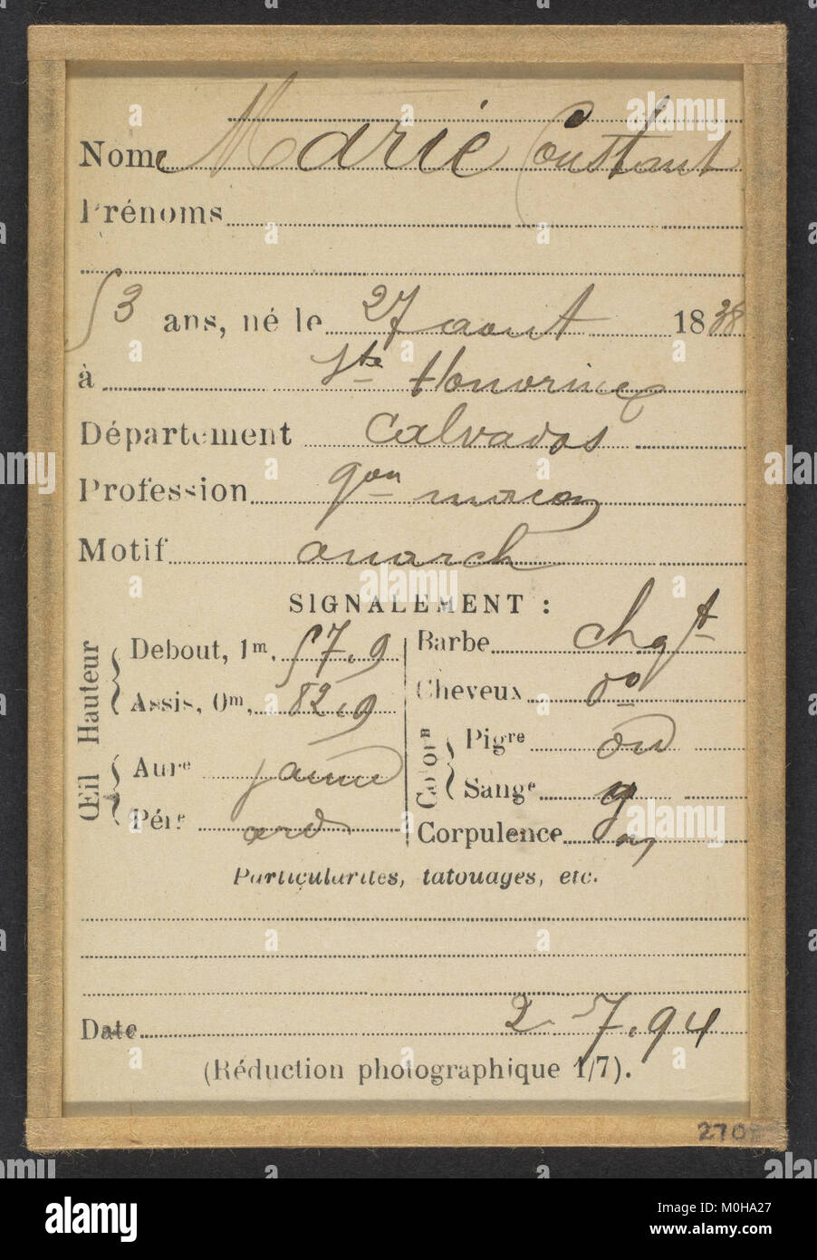 Marie. Constant. 53 ans, né le 27-8-38 à Ste-Houvrince (Calvados ...