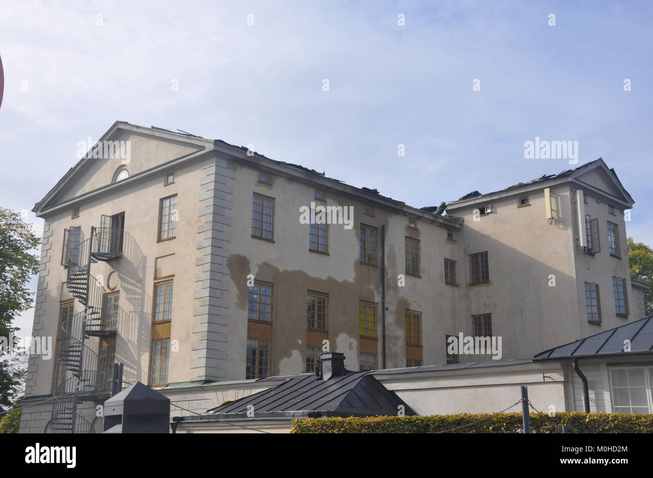 This image captures the aftermath of a fire at the Båtsmanskasernen ...