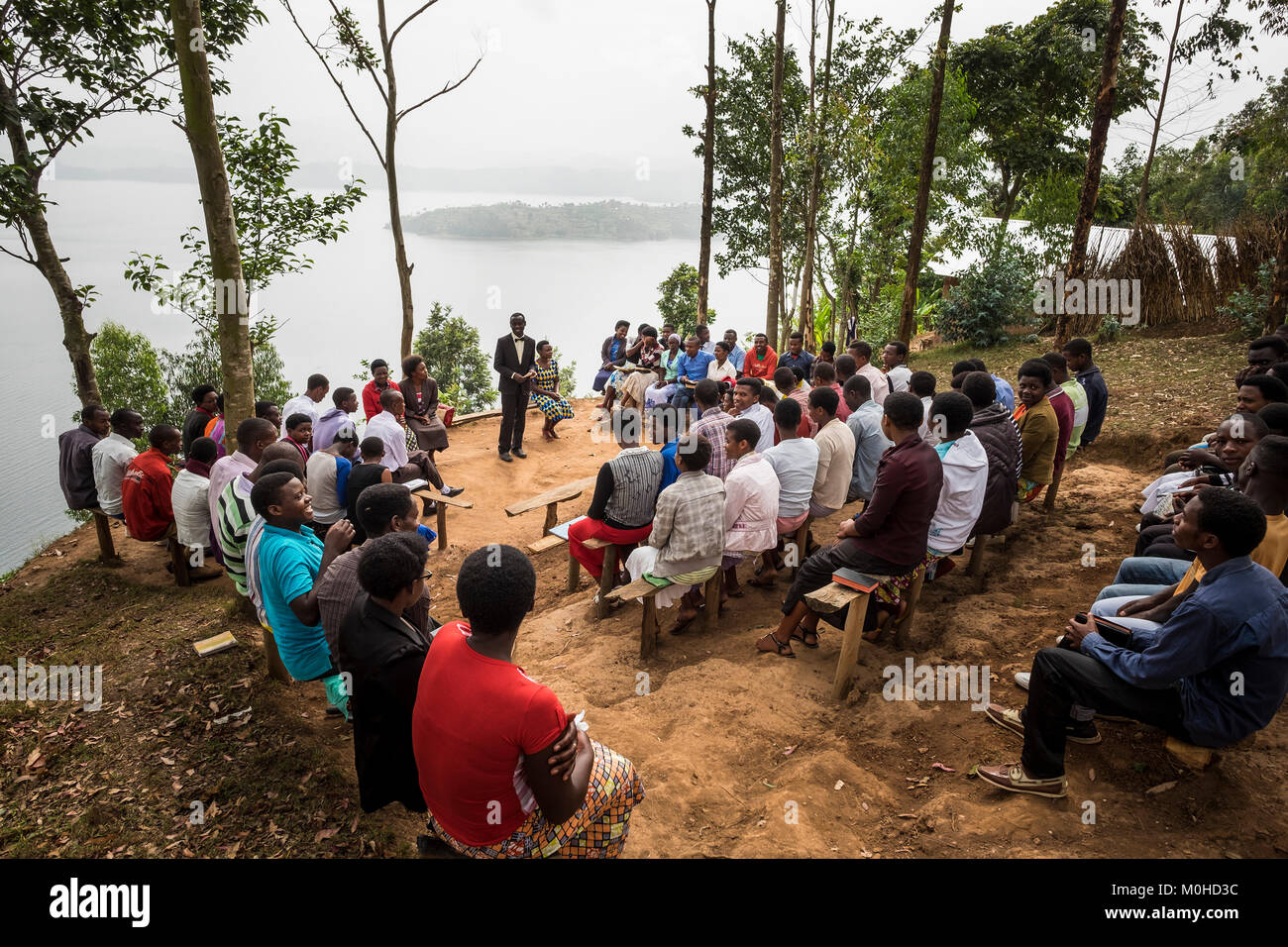 Rwanda, Burera lake, surrounding of Kidaho, Catholic religion ceremony ...