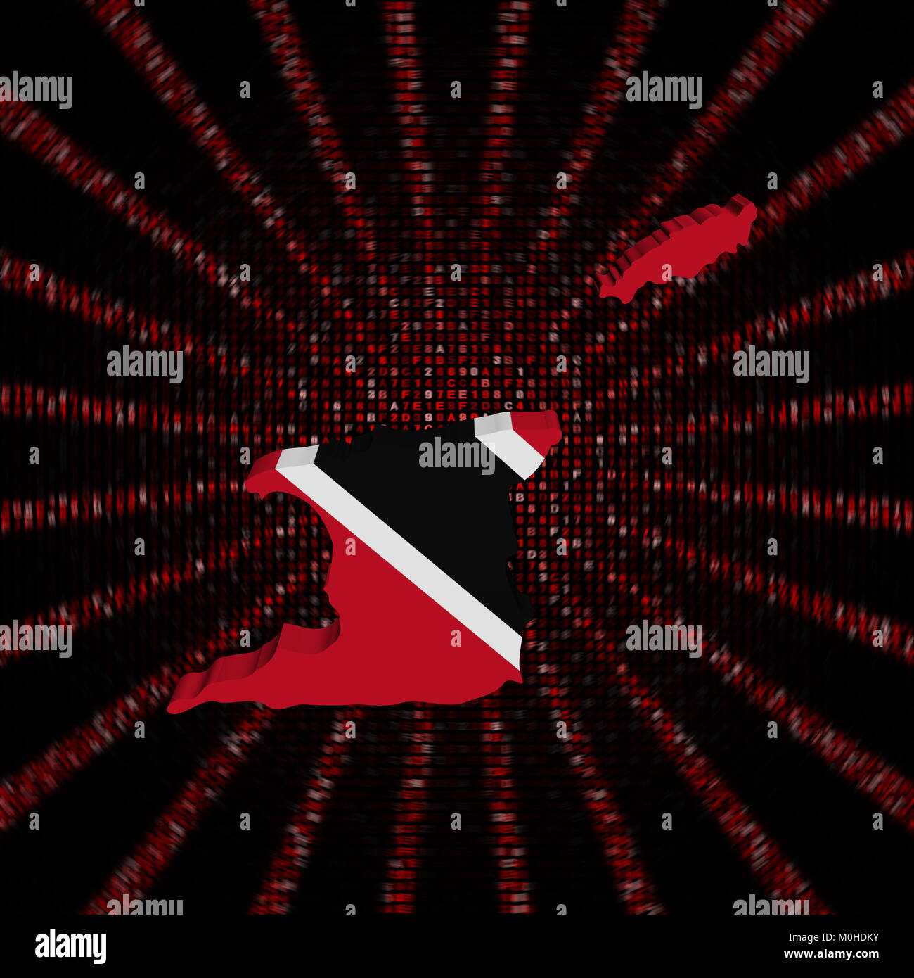 Trinidad map flag on red hex code burst illustration Stock Photo - Alamy