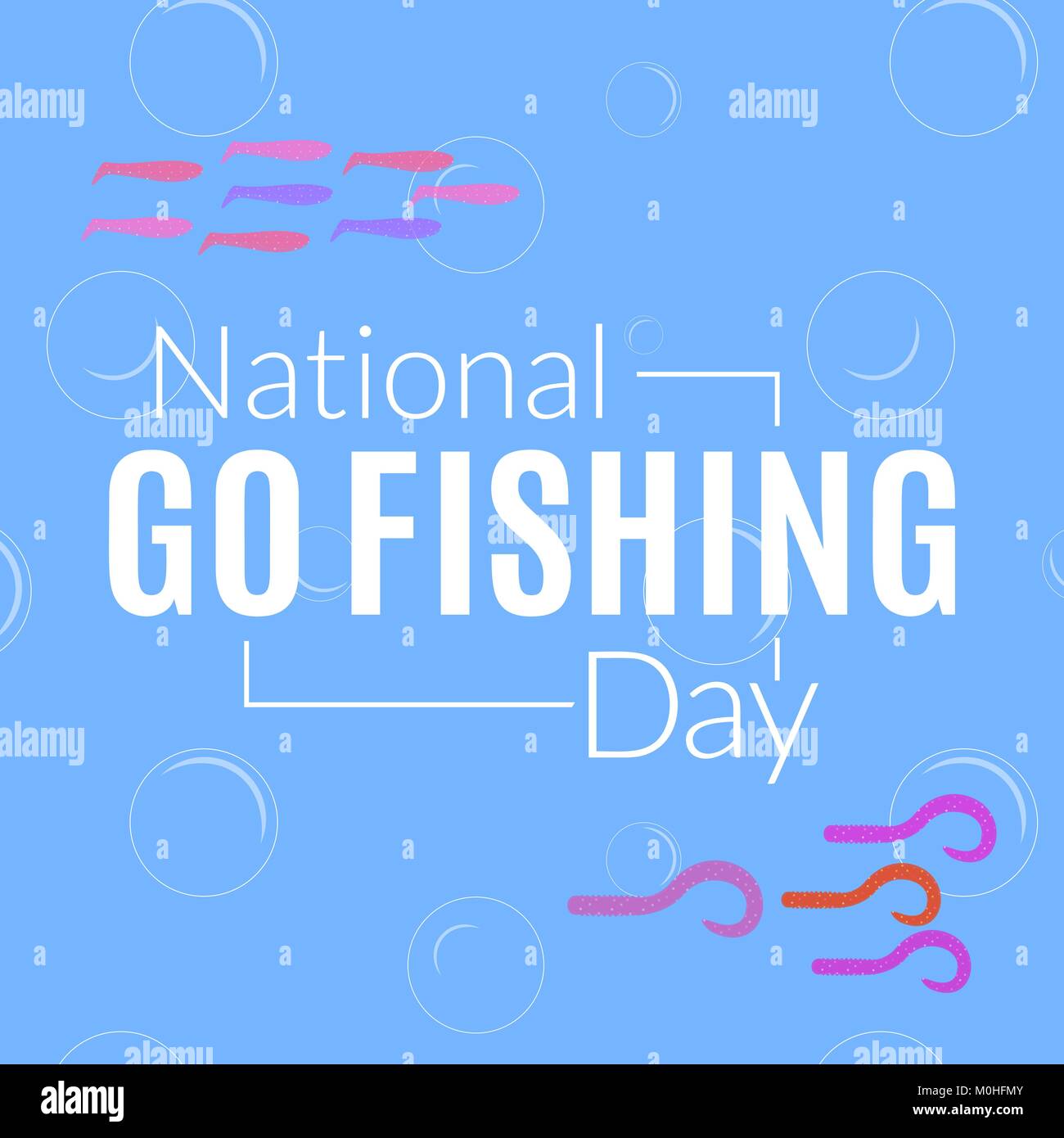 National go fishing day card illustration. Vector logo with colorful ...