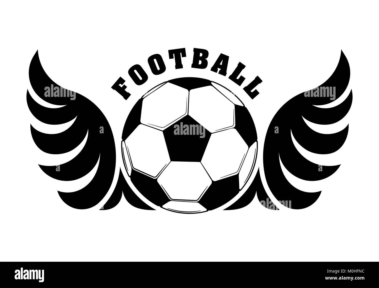 Football design with black and white wings and ball for emblem or logo ...