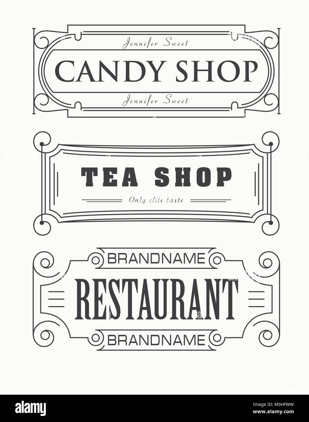 Set of 3 decorative stylish labels of Candy Shop, Tea Shop and ...
