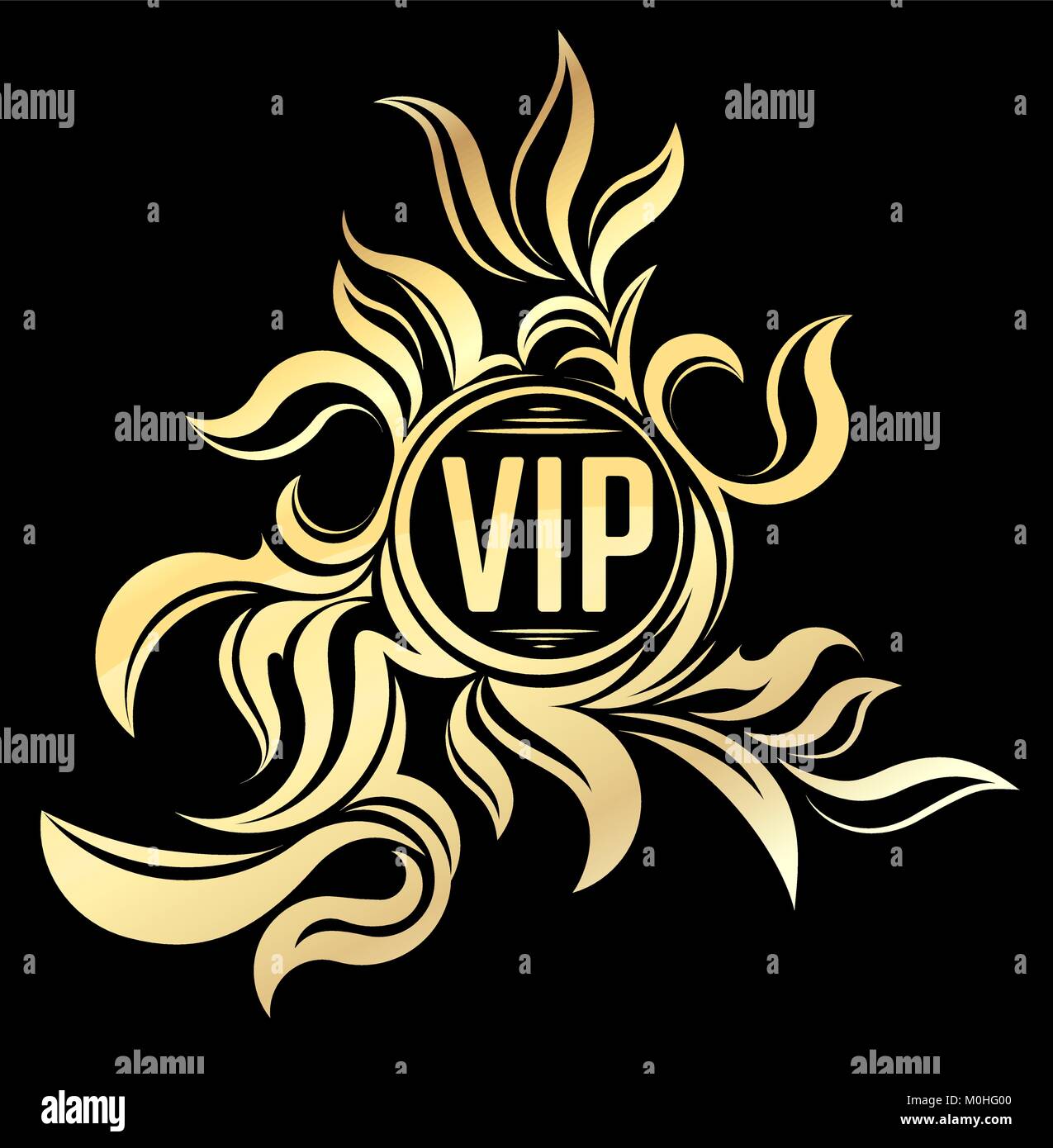 Pretty gold unusual round floral frame with caption VIP on a dark ...