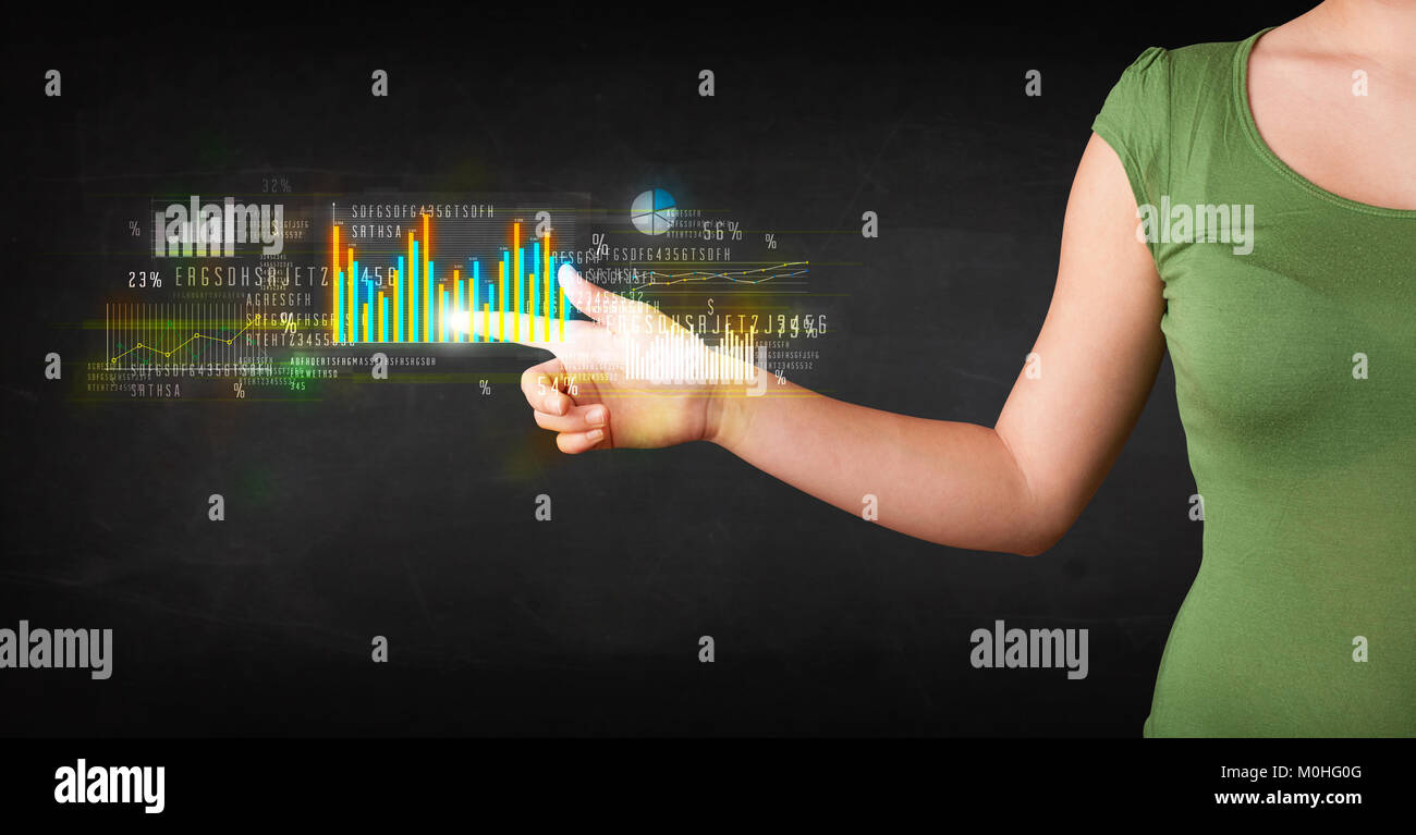 Business woman touching colorful charts and diagrams Stock Photo - Alamy