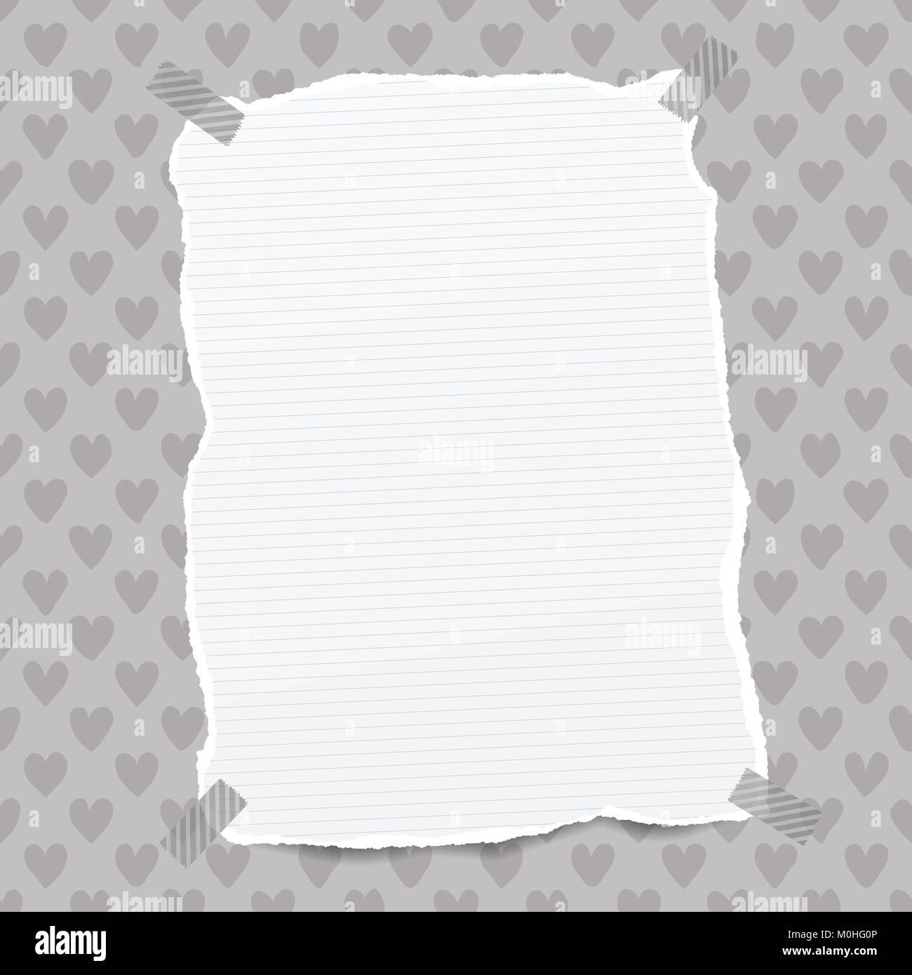 Ripped blank note, notebook paper sheet for text or message stuck with ...