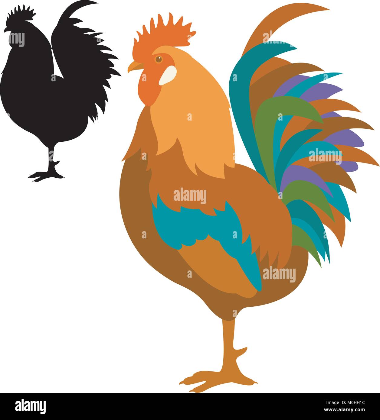 rooster bird vector illustration flat style profile side silhouette ...