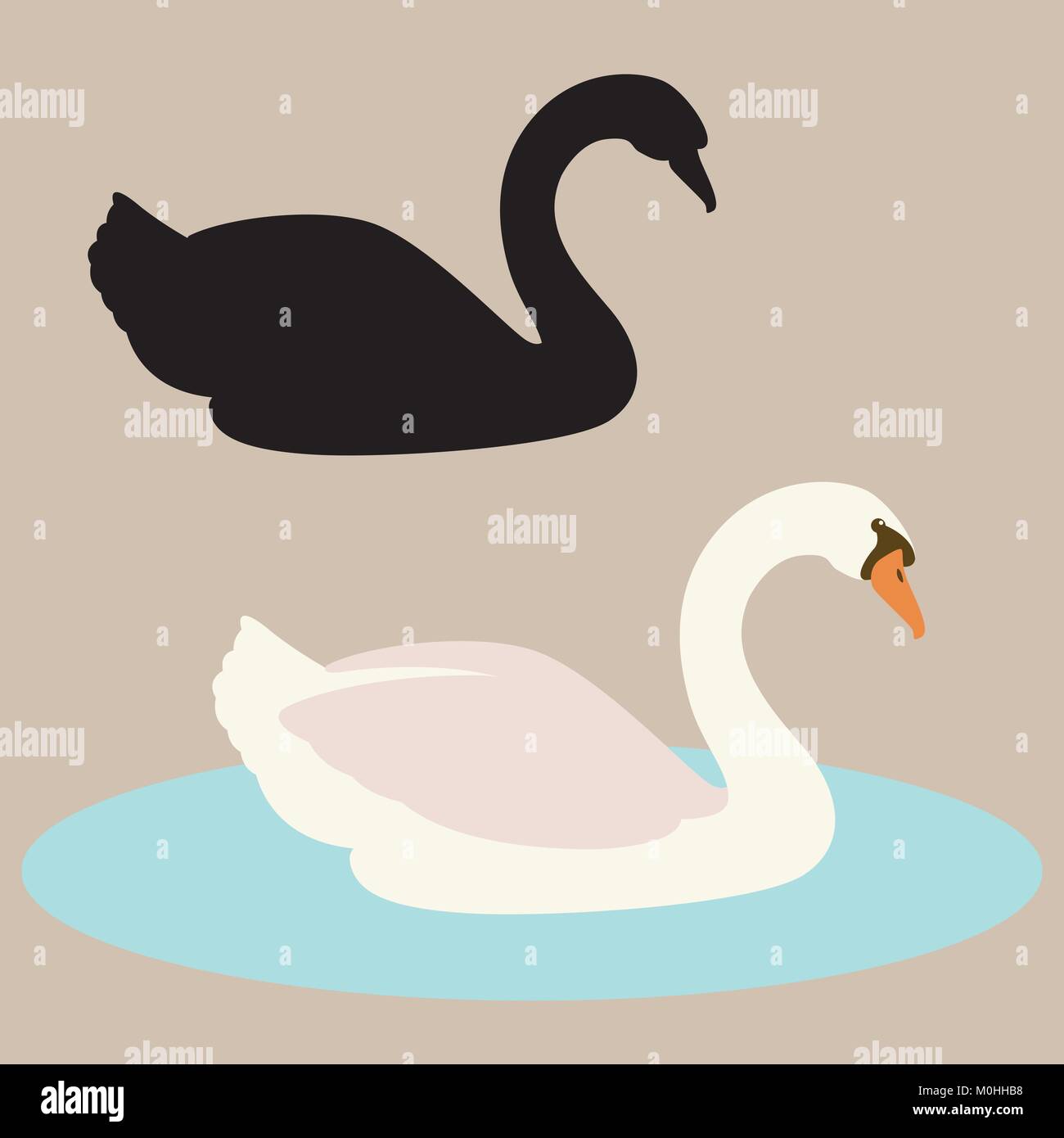 swan vector illustration flat style silhouette black profile side Stock ...