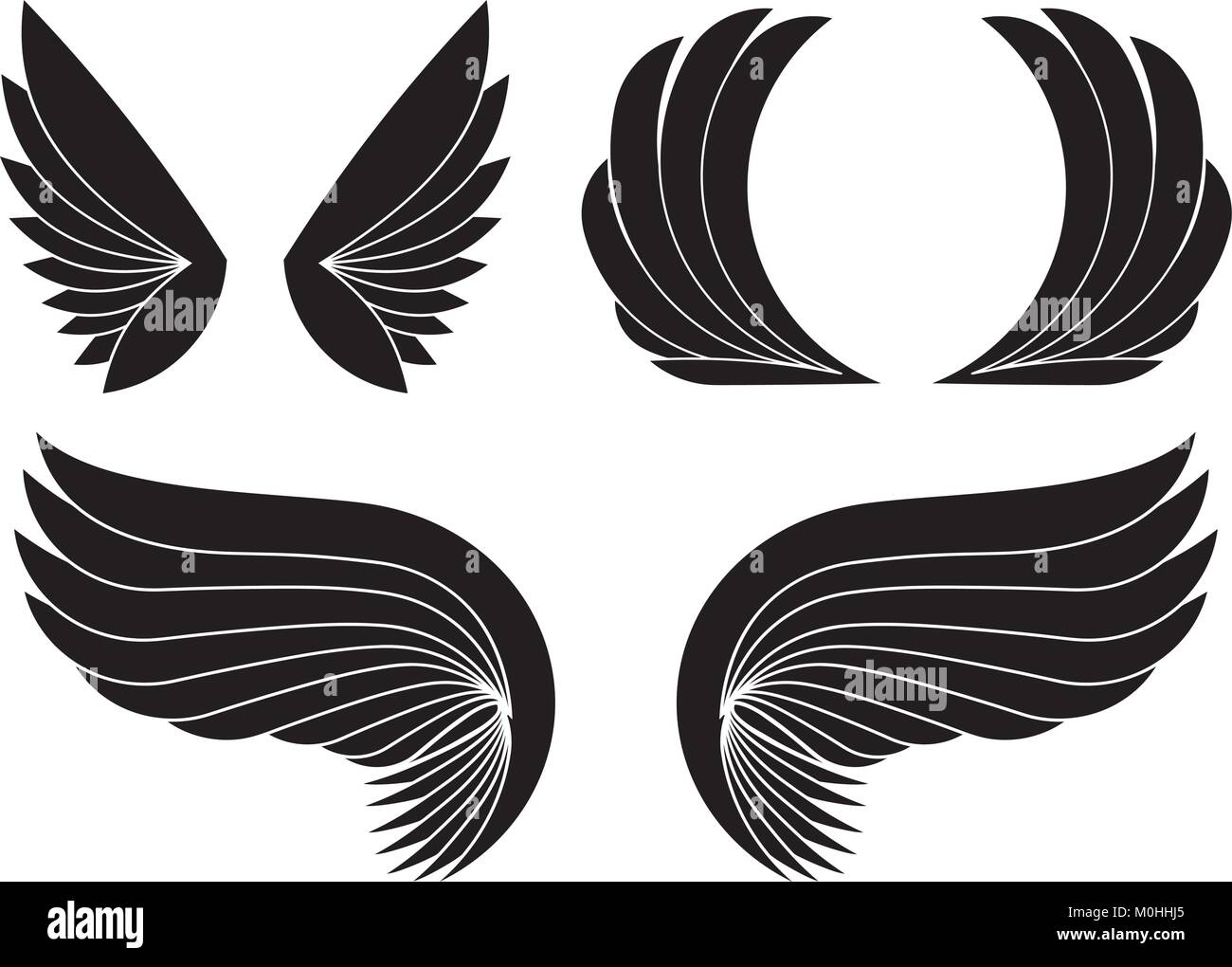 Set of three pairs of black wings. Vector illustration Stock Vector ...