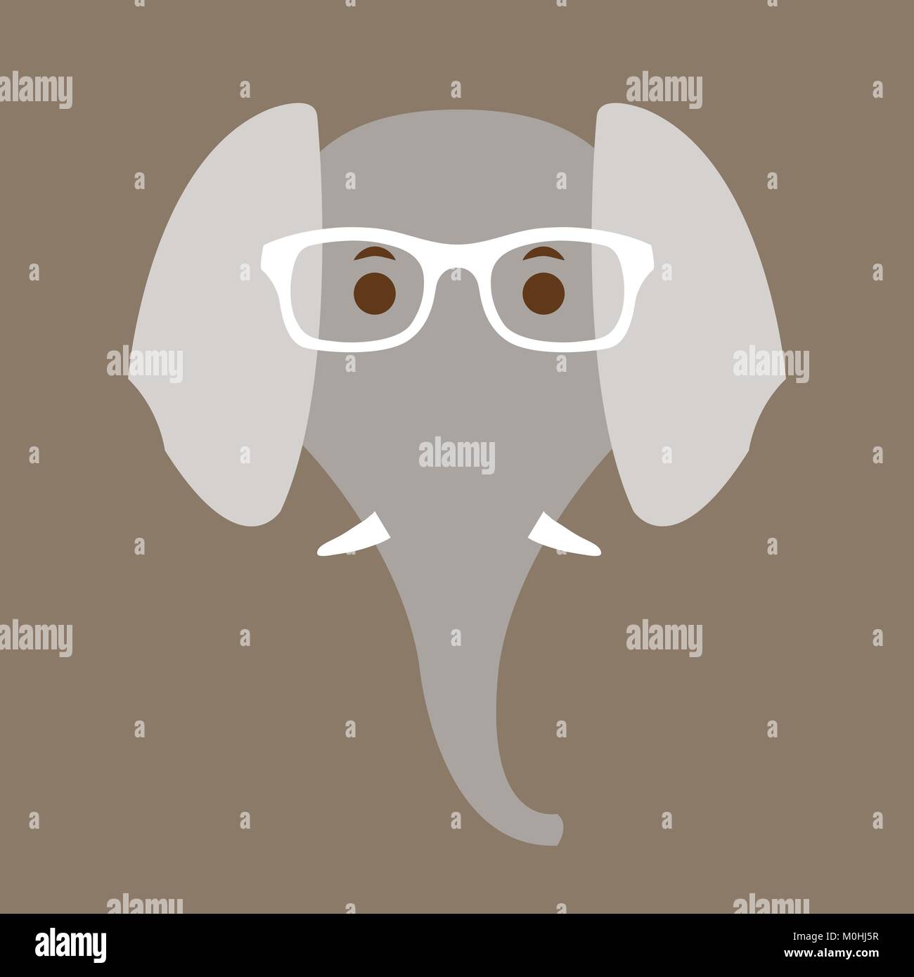 elephant head face in glasses vector illustration flat style front ...