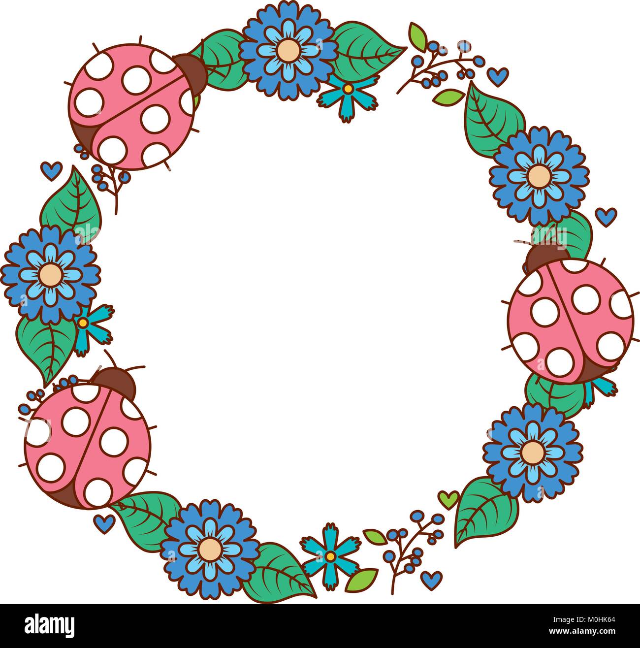 beautiful floral wreath with spring flowers leaves ladybug Stock Vector ...