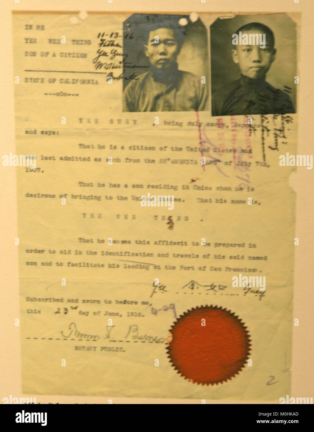 Affidavit for admission paper for son of a citizen, 1915, Immigration ...