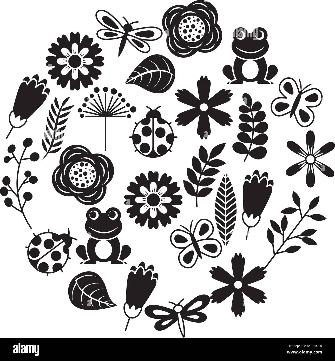 set of spring theme nature flowers love birds butterflies ladybugs frog ...