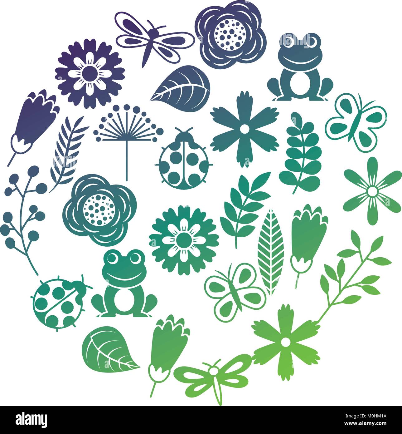 set of spring theme nature flowers love birds butterflies ladybugs frog ...