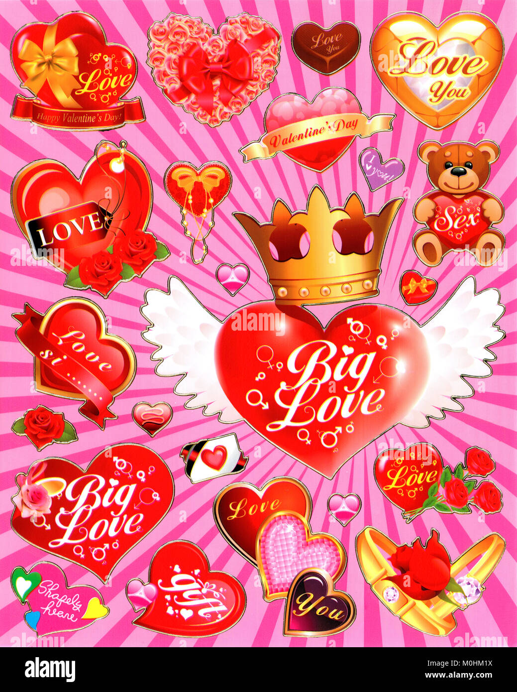 An illustration of heart, love, crown and teddy bear as a background or ...