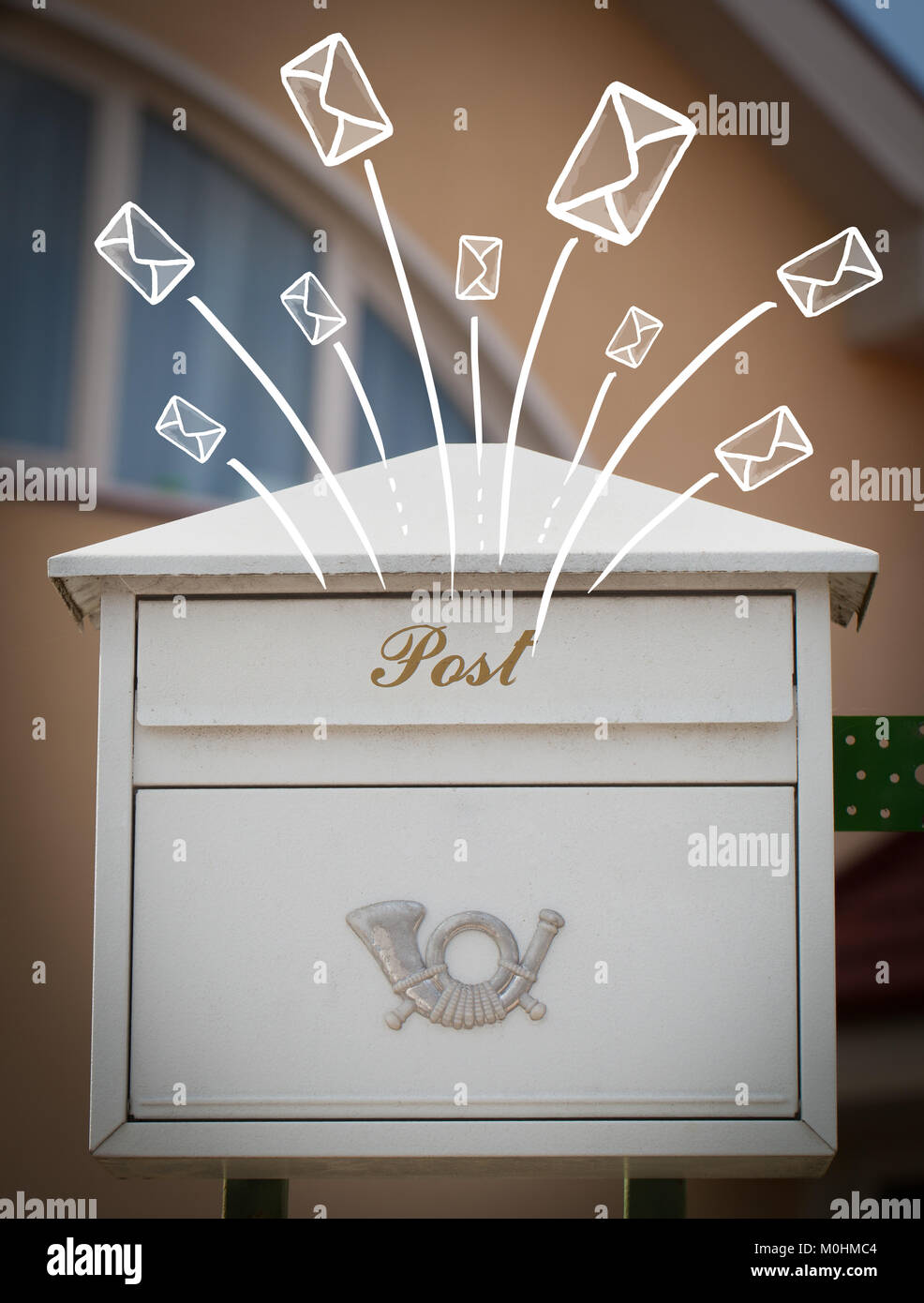 Hand drawn letters and envelopes comming out of a mailbox Stock Photo ...