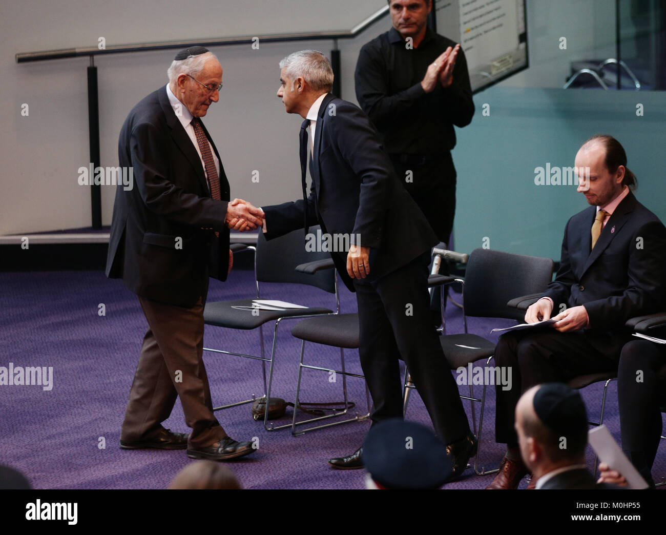 Mayor of London Sadiq Khan (centre) and Holocaust survivor Manfred ...
