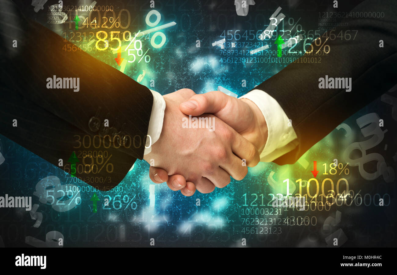 Handshake with number analysis Stock Photo - Alamy