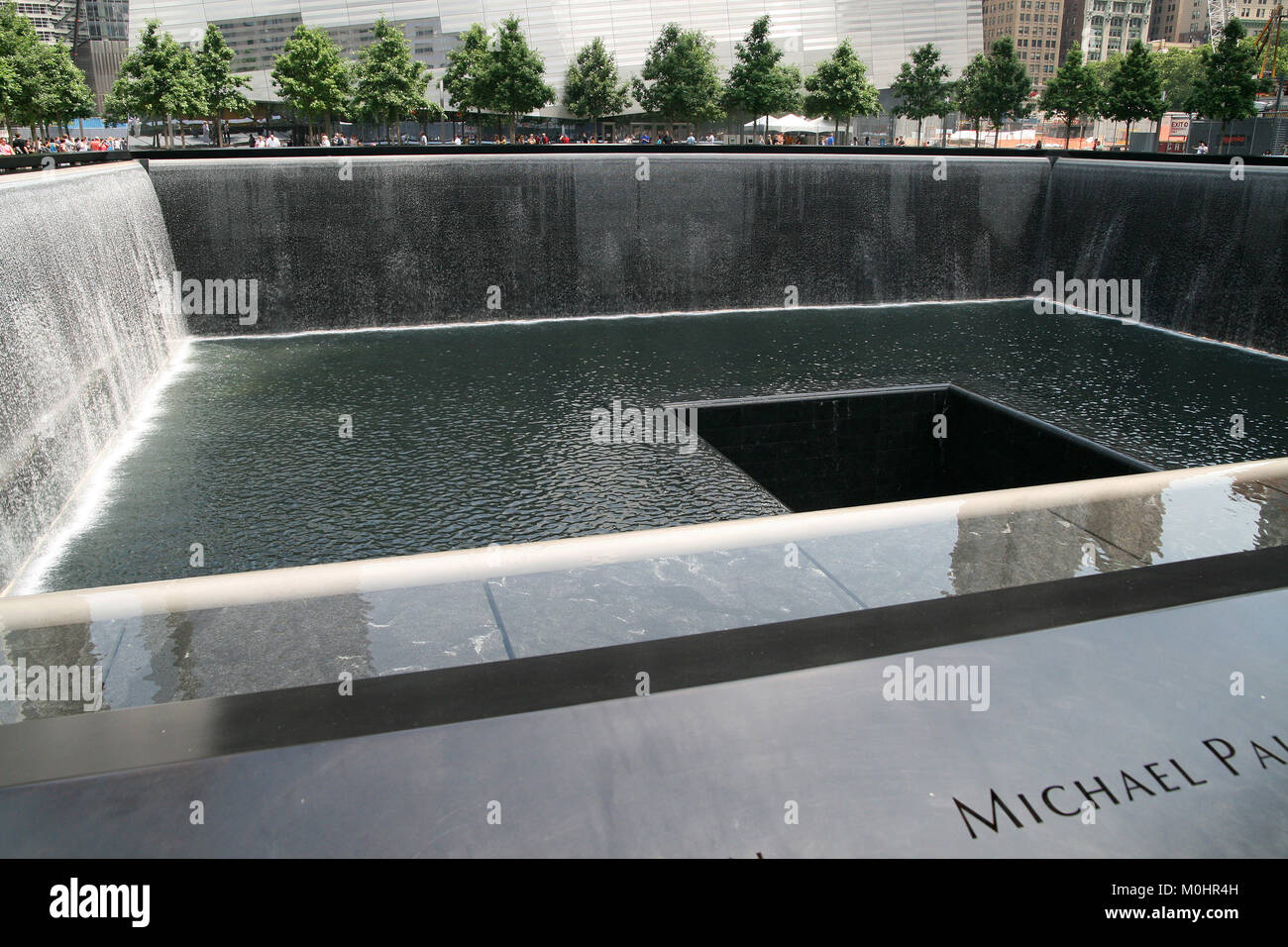 9/11 Memorial and Museum Plaza South Pool and fountain, where the South ...