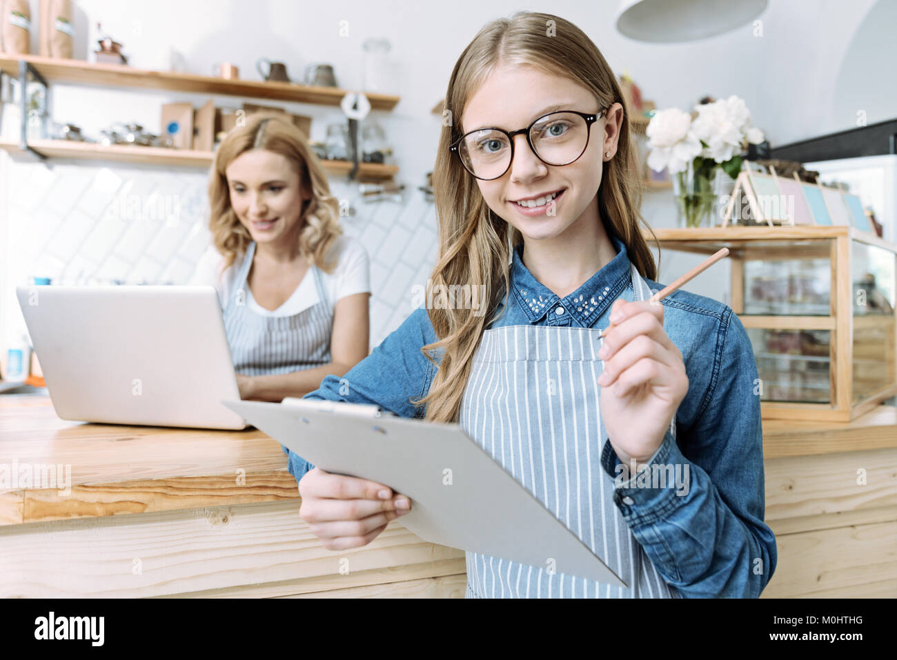 Portrait of positive kid that going to make notes Stock Photo - Alamy