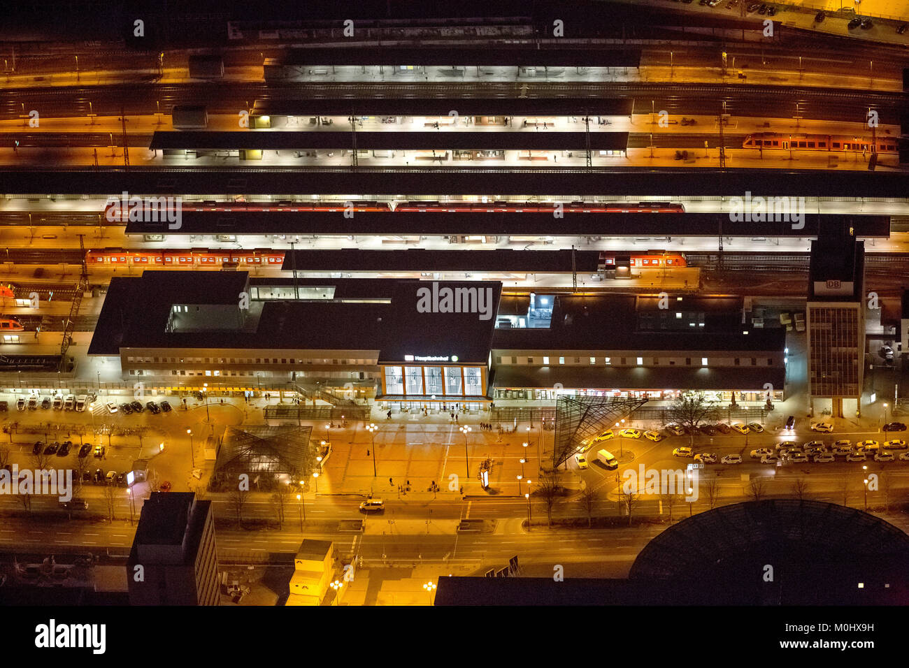 Aerial view, Dortmund Hauptbahnhof at night, Dortmund, Ruhr area, North ...