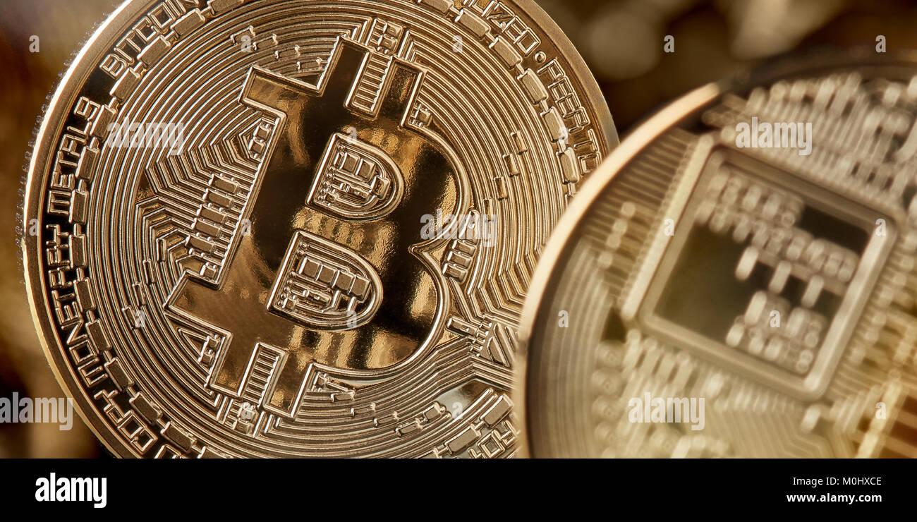 bitcoin gold coin, cryptocurrency and blockchain concept Stock Photo ...