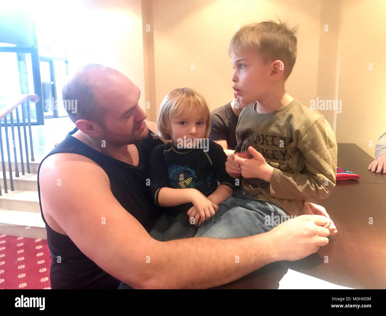 Boxer Tyson Fury (left) with Zachary Fry (3) and Oliver Fry (7) at The ...